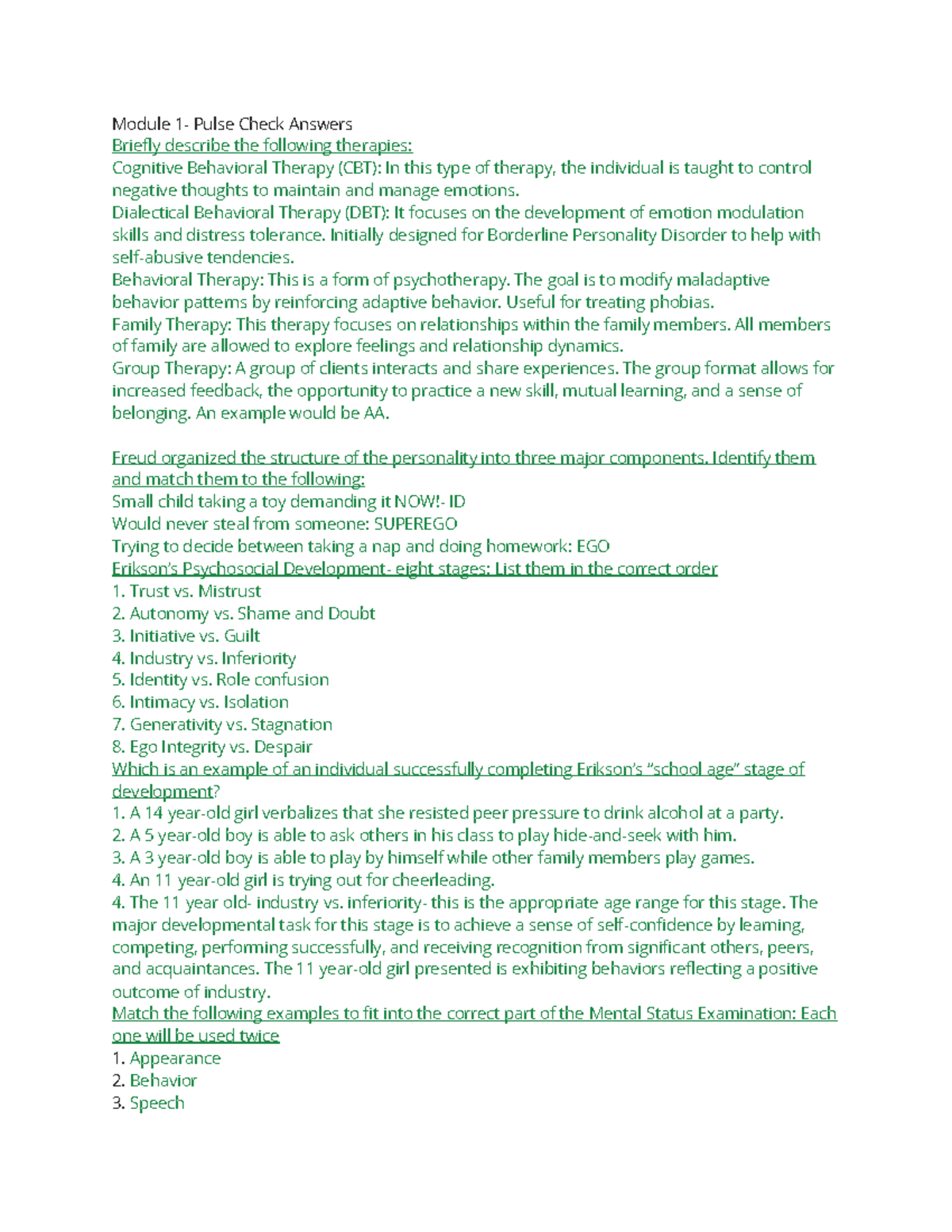 MH pulse checks - Mental health - Module 1- Pulse Check Answers Briefly ...