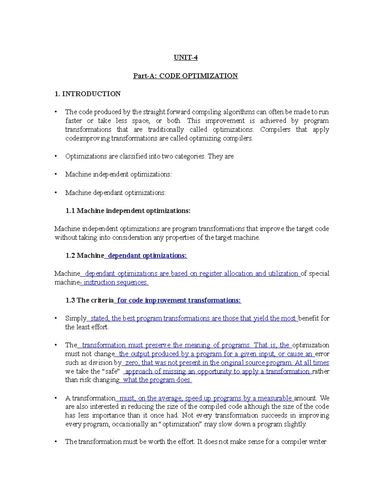 Automata And Compiler Design U4 Code Optimization Unit Part A Code
