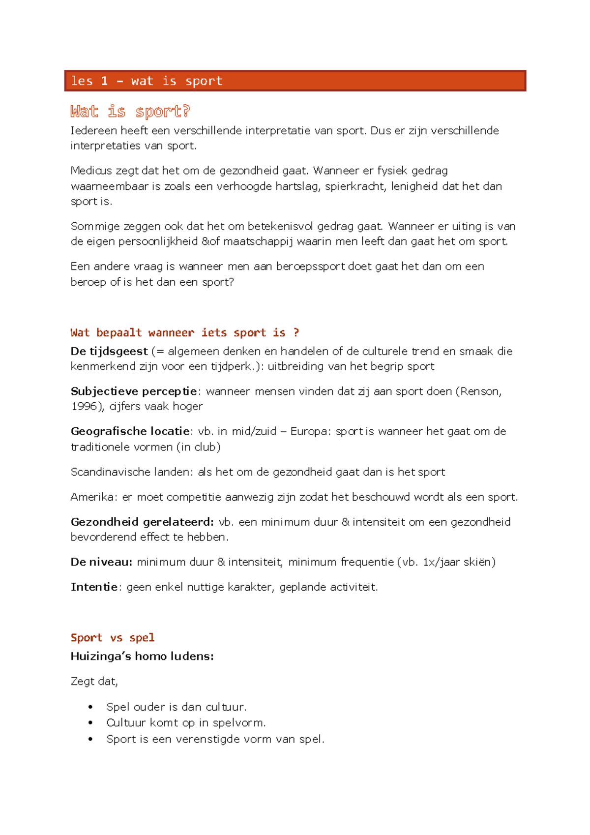 Organisatie vd sport samenvatting - les 1 – wat is sport Wat is sport ...
