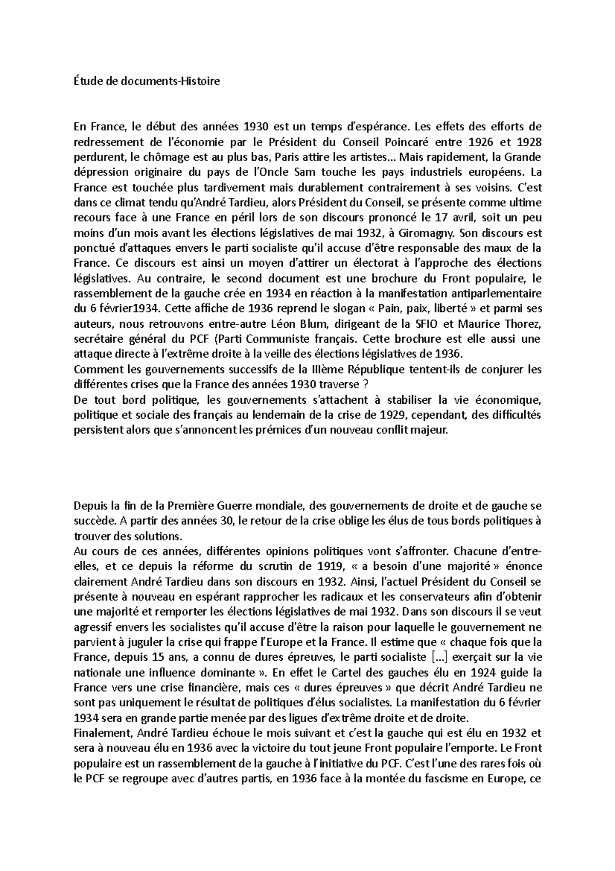 Etude de documents n°1 - Étude de documents-Histoire En France, le ...