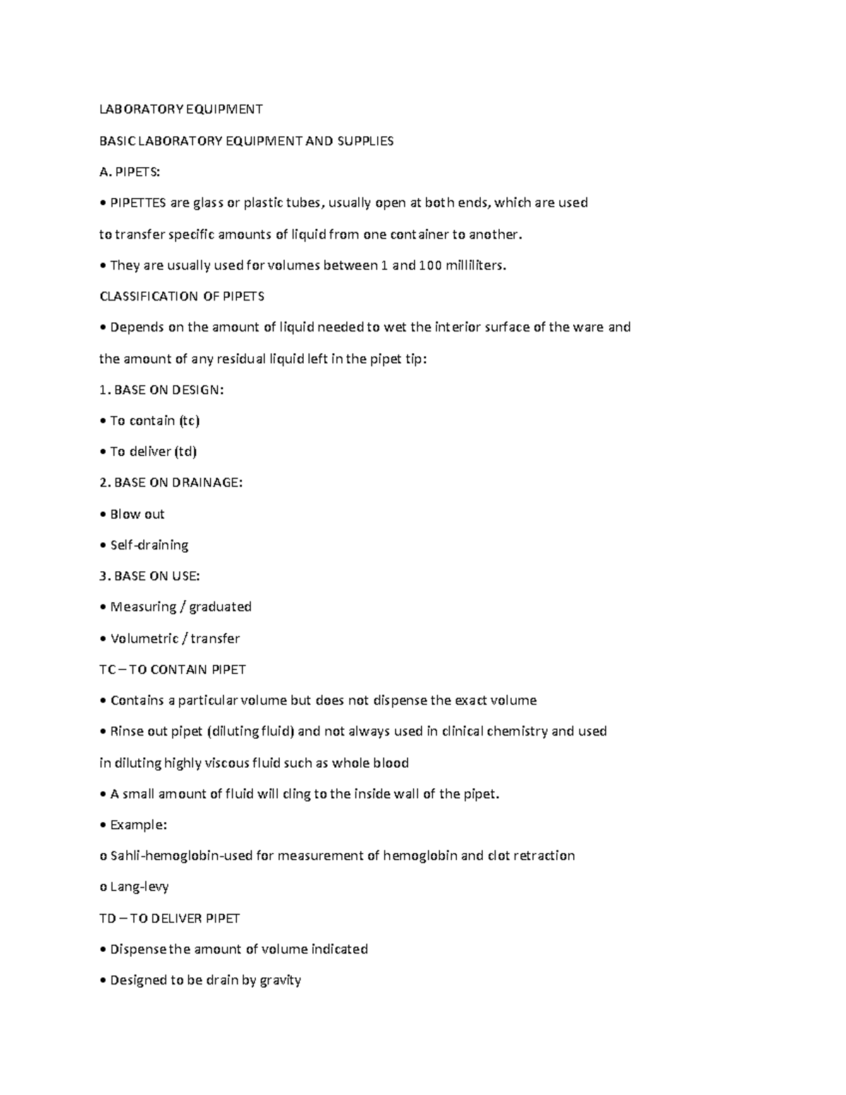 Practical Notes - LABORATORY EQUIPMENT BASIC LABORATORY EQUIPMENT AND ...