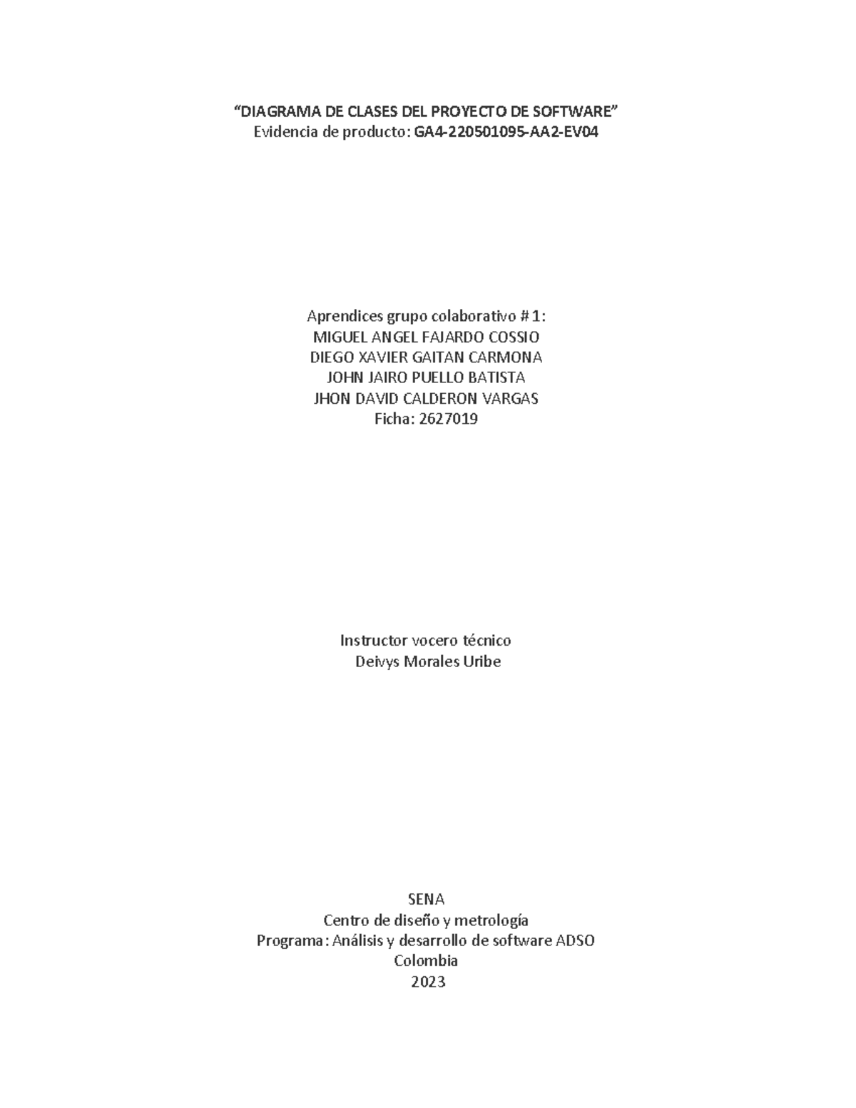 Diagrama de Clases del proyecto de software GA4-220501095-AA2-EV04 - “DIAGRAMA DE CLASES DEL ...