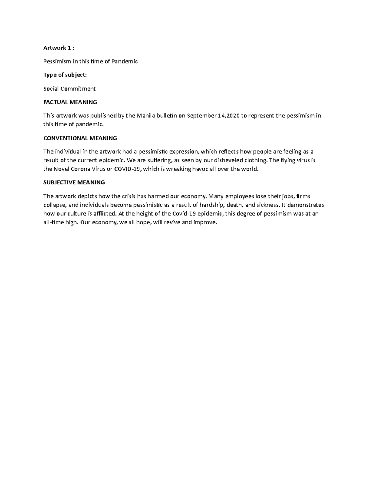 Activity 1 - Reviewer - Artwork 1 : Pessimism in this time of Pandemic ...