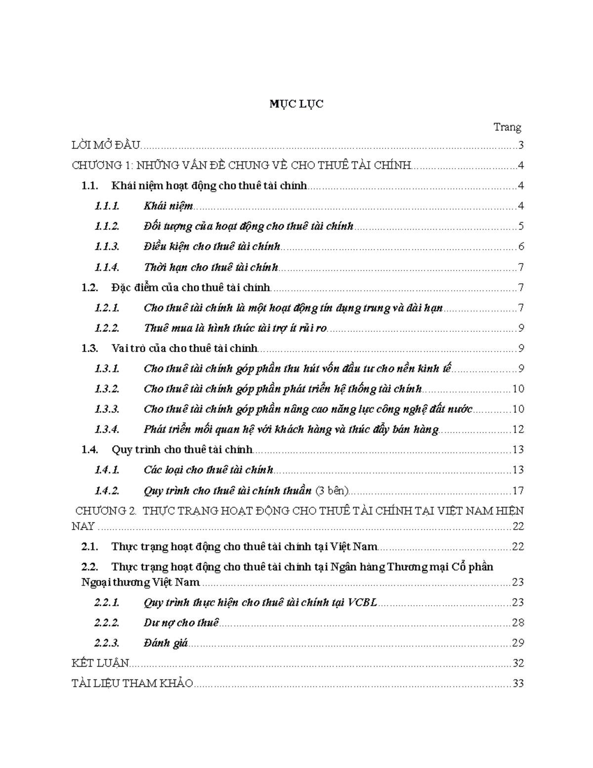 [123doc] - tieu-luan-ve-hoat-dong-cho-thue-tai-chinh - MỤC LỤC LỜI MỞ - Studocu