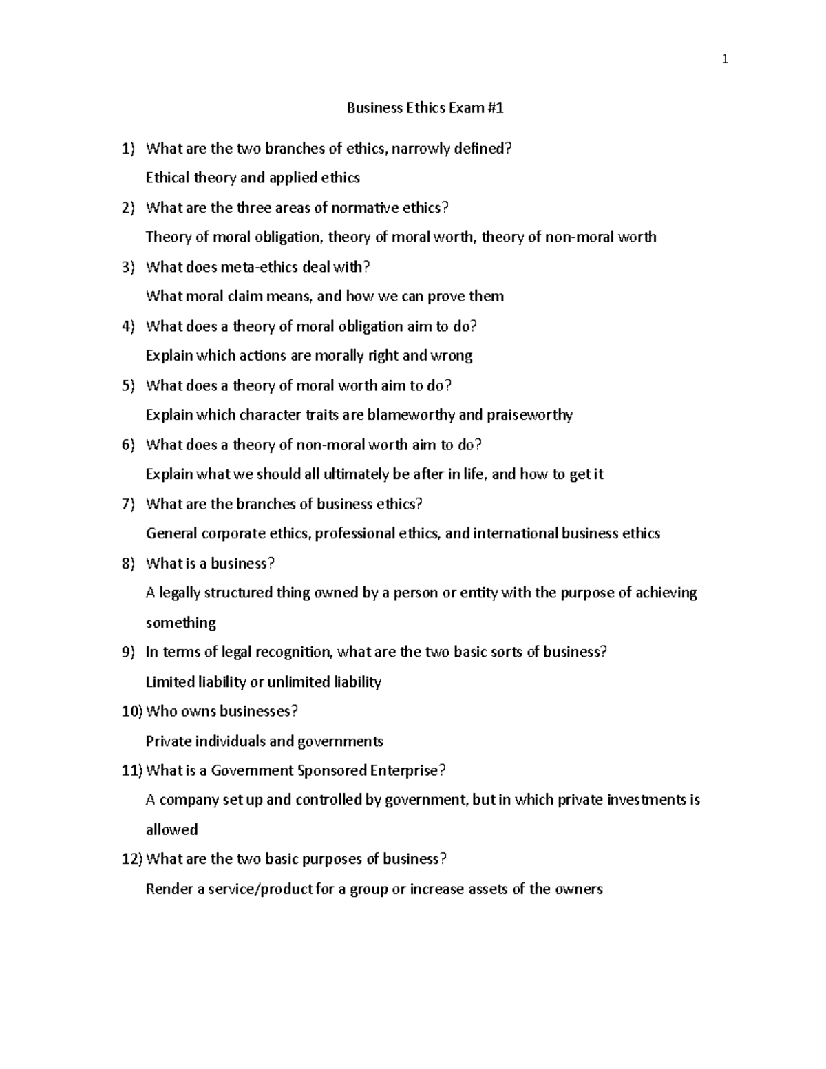 Business Ethics Exam 1 - Studocu