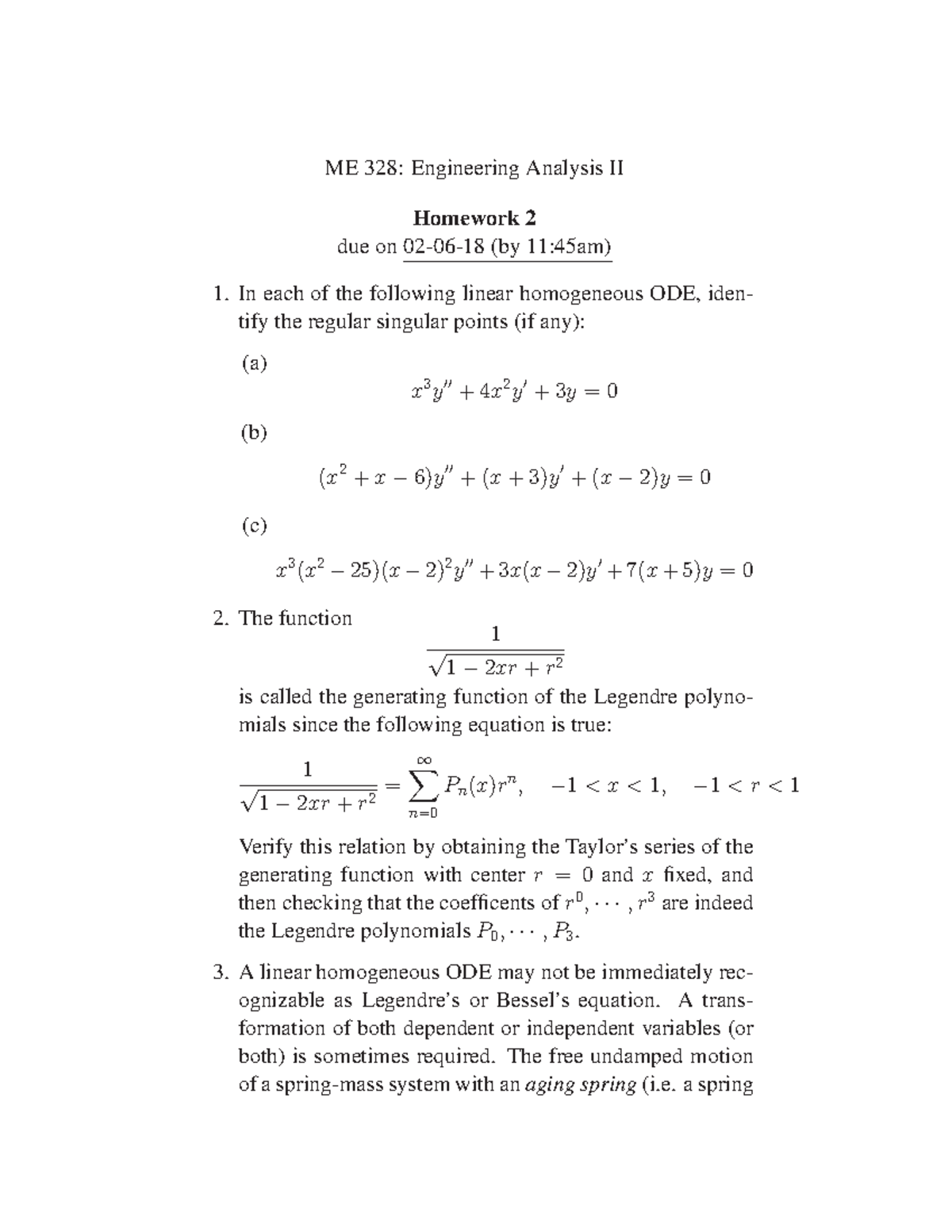 Homework 2-ME 328 - hw 2 - ME 328: Engineering Analysis II Homework 2 ...