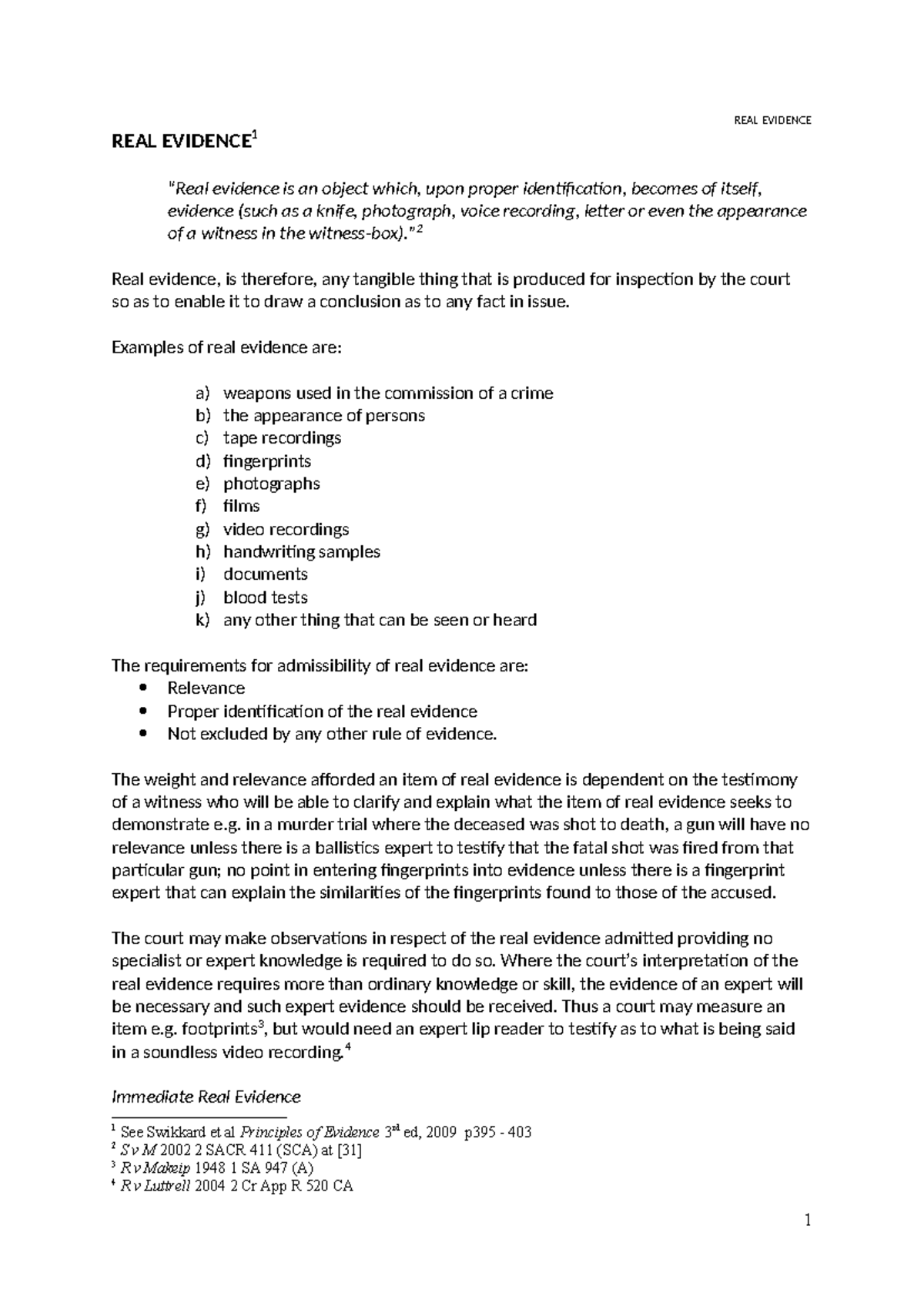 Evidence 2012 Real Evidence Moodle - REAL EVIDENCE REAL EVIDENCE 1 ...