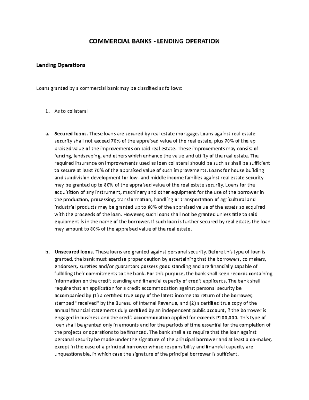 Commercial Banks - Lending Operation - COMMERCIAL BANKS - LENDING ...