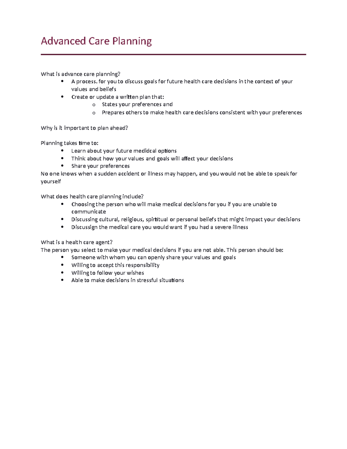 Advanced Care Planning - Advanced Care Planning What is advance care ...