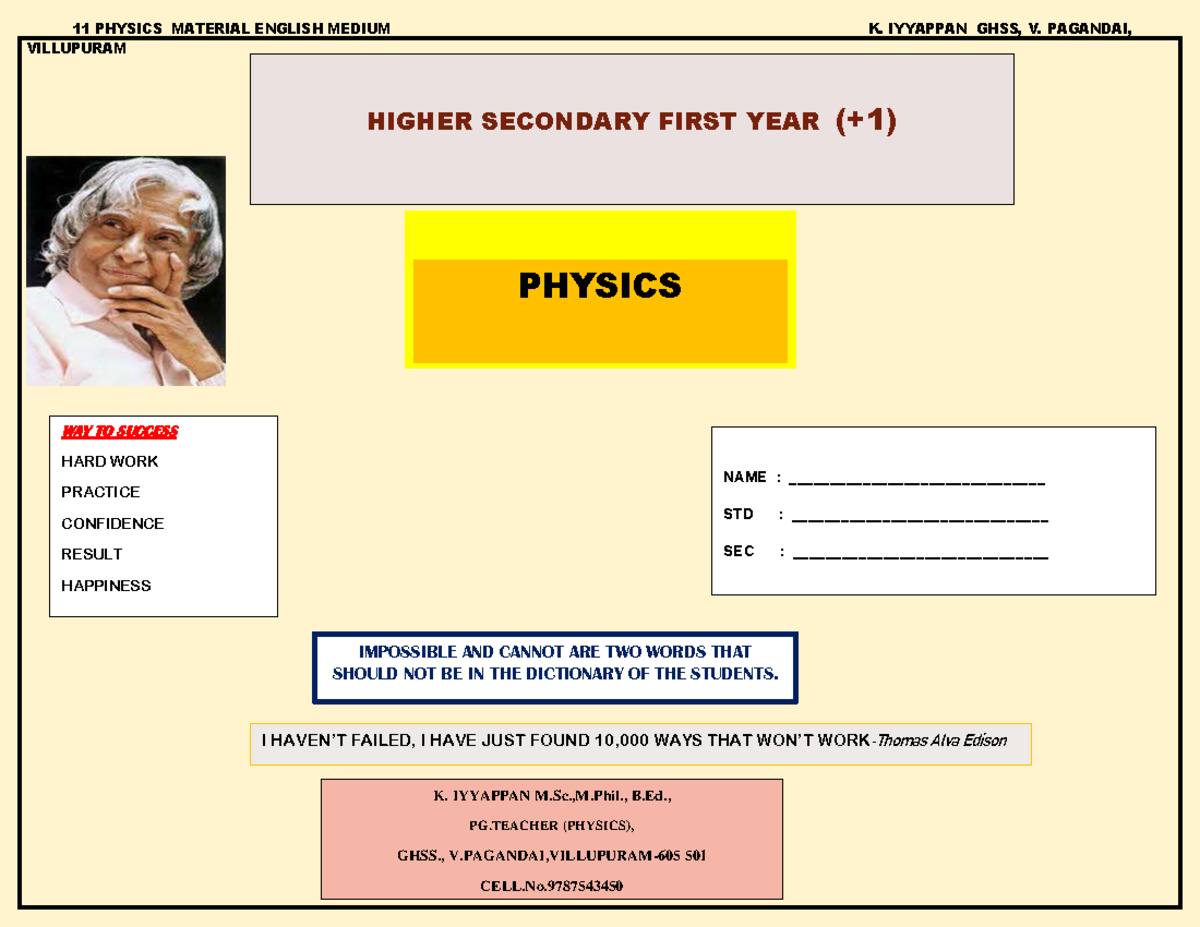 11 Physics Material EM 2023-24 - 11 PHYSICS MATERIAL ENGLISH MEDIUM K. IYYAPPAN GHSS, V ...