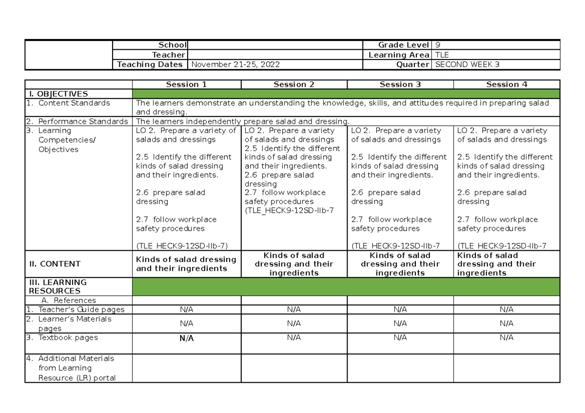 TLE-Week3 Quarter-2-DLl DLP copy - School Grade Level 9 Teacher ...