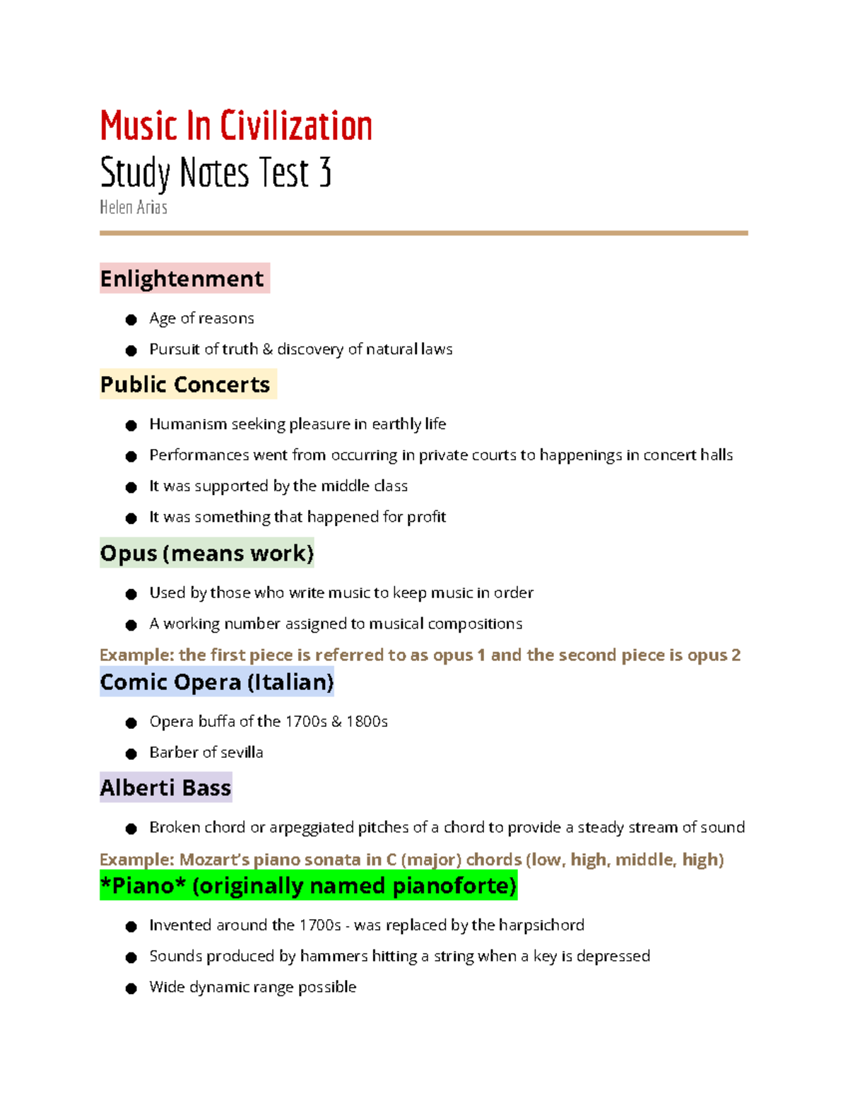 Study guide test 3 music in civilization - MSC 1003 - Baruch College ...