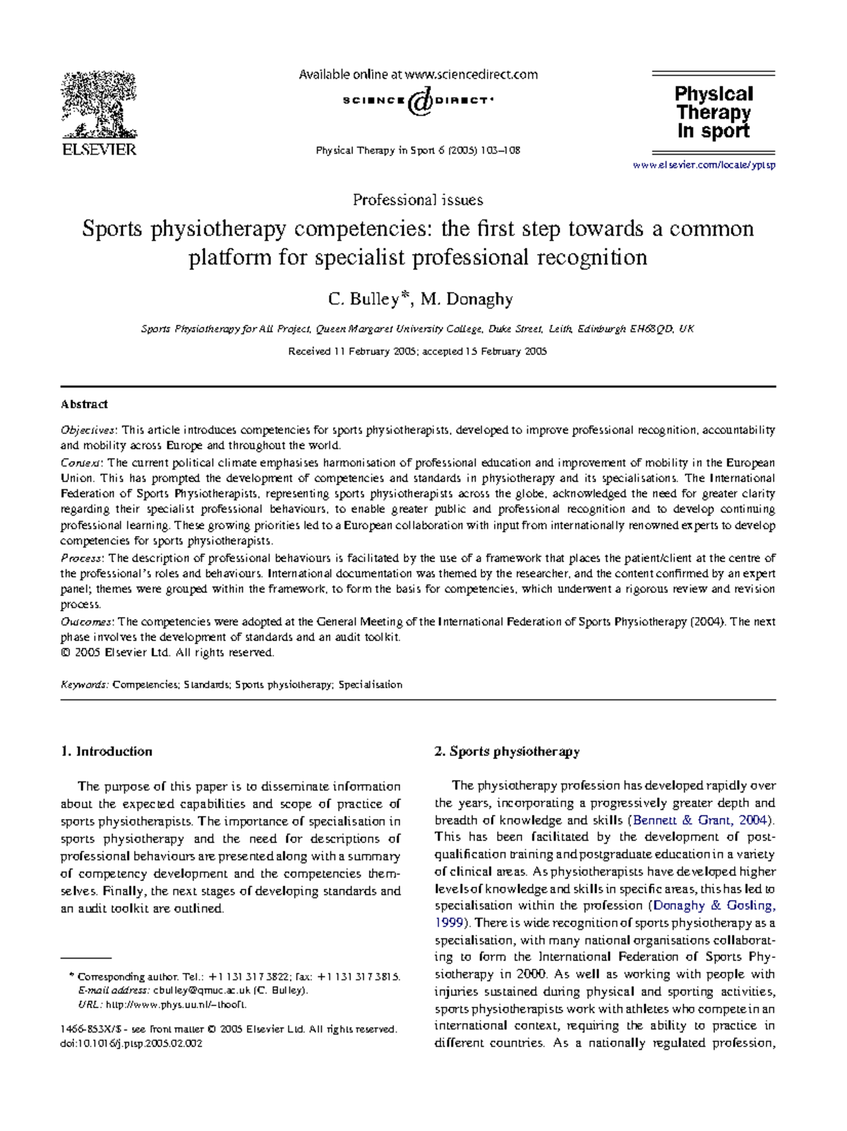 Competencias en fisioterapia deportiva - Professional issues Sports ...
