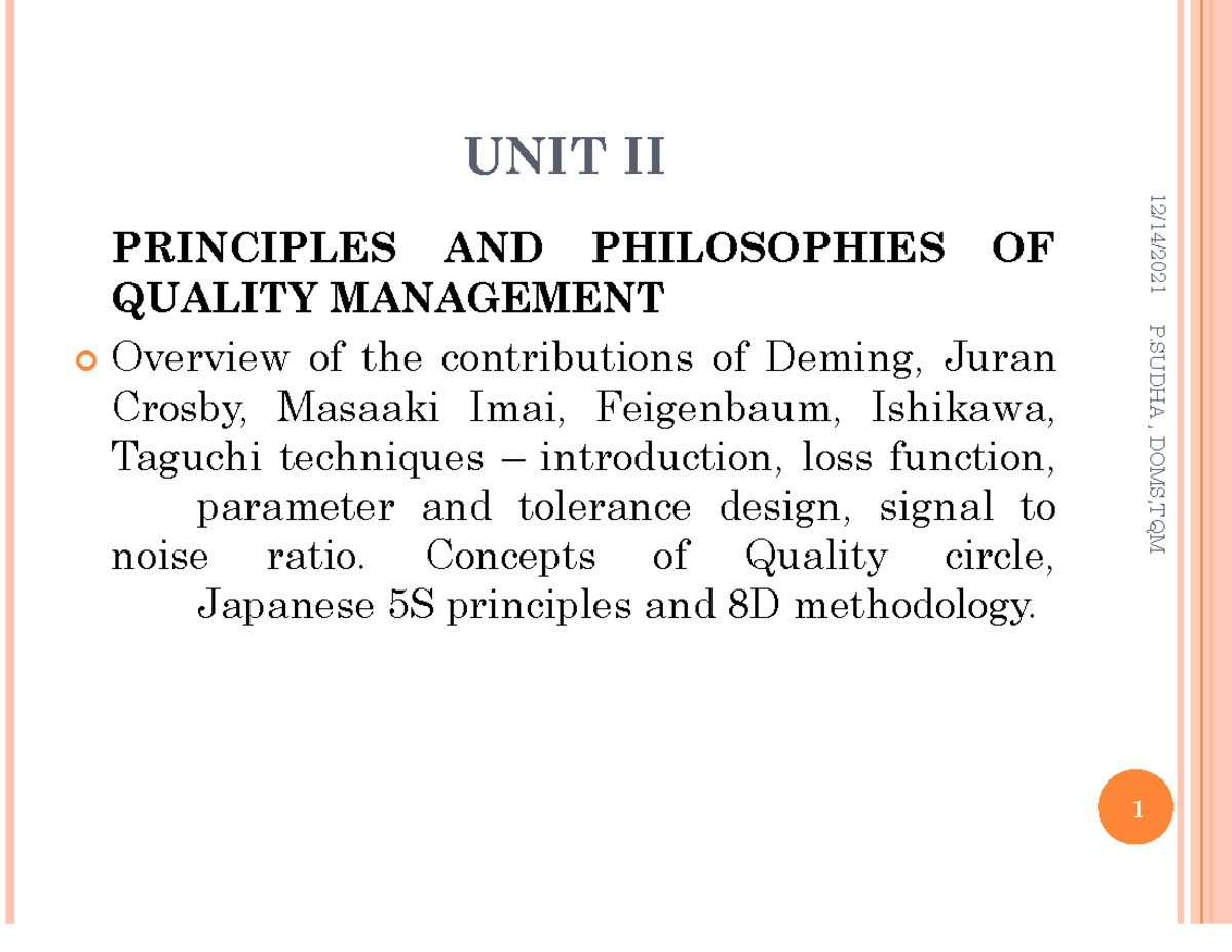 TQM UNIT II - Quality management notes - UNIT II PRINCIPLES AND ...
