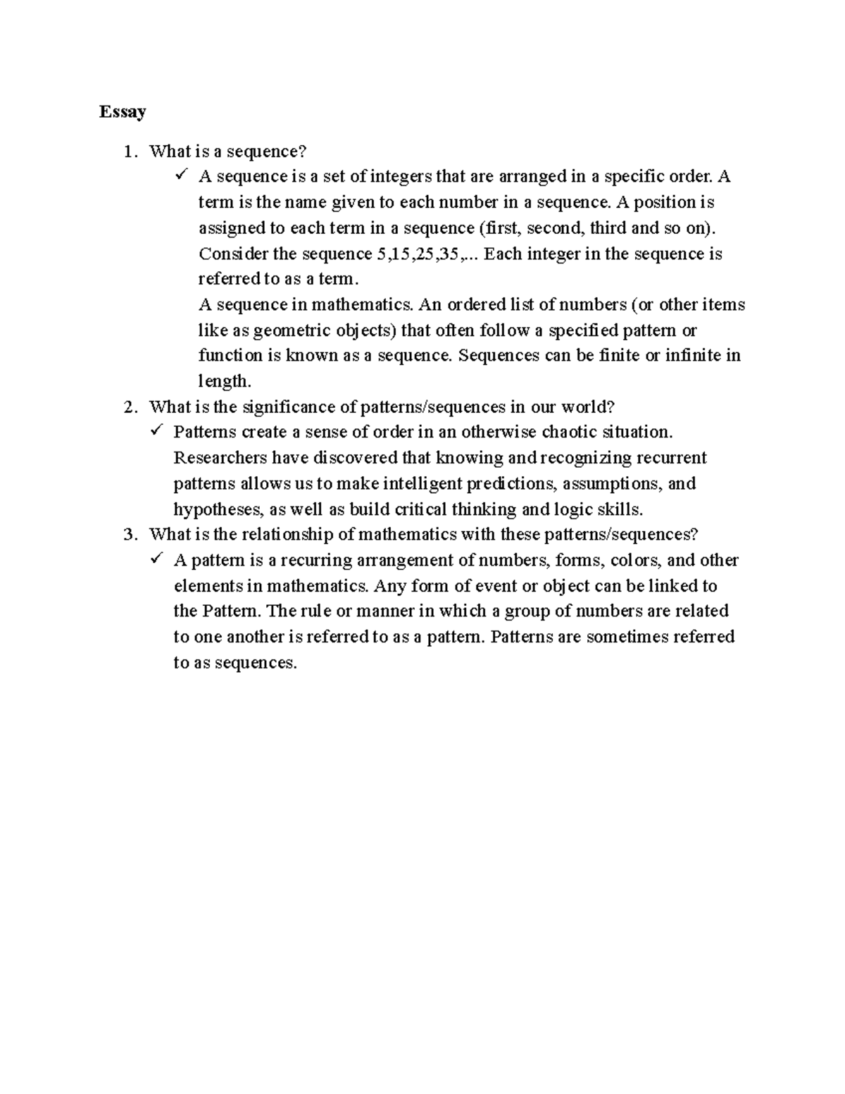 Essay about sequence - Essay What is a sequence? A sequence is a set of ...