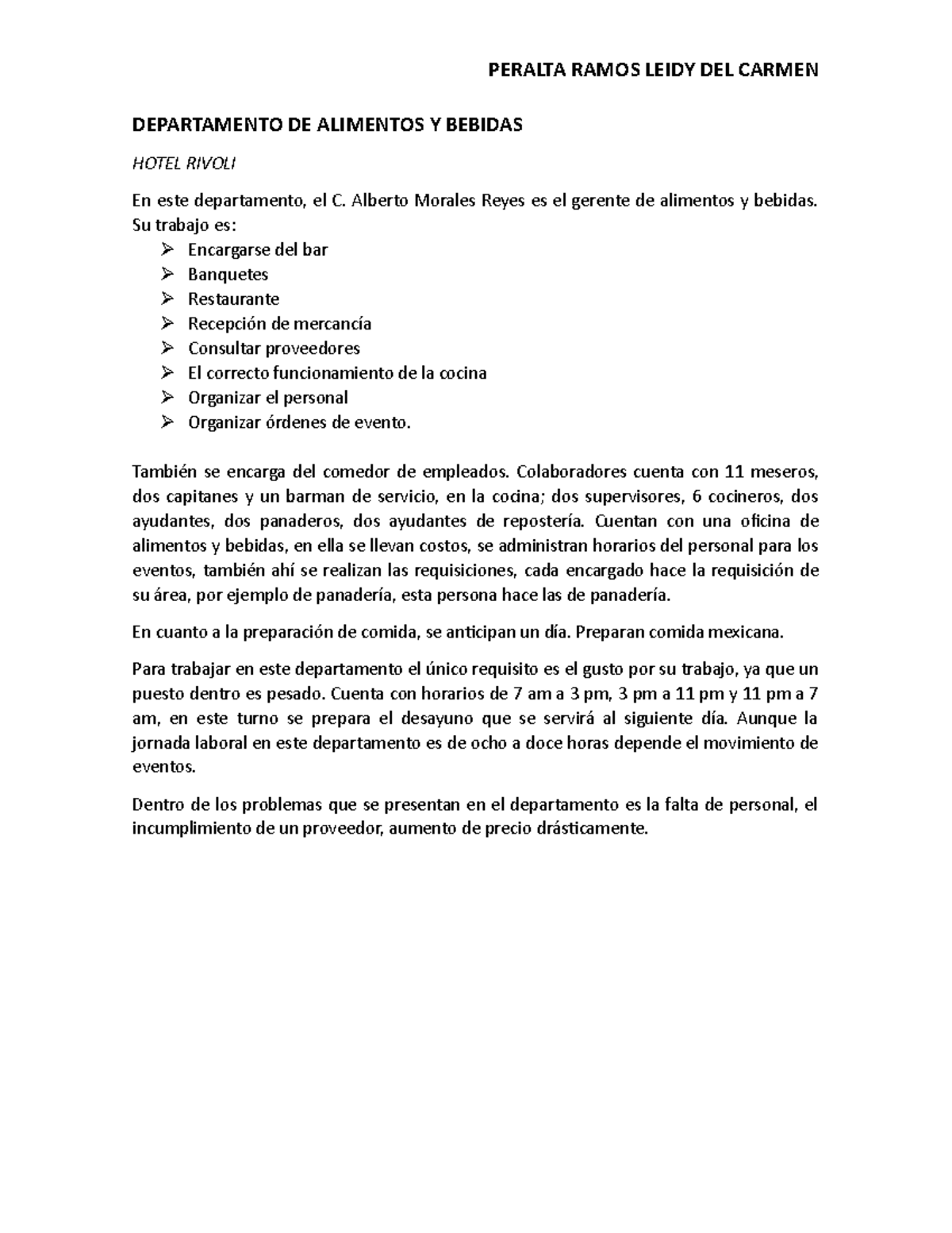 Departamento De Alimentos Y Bebidas - PERALTA RAMOS LEIDY DEL CARMEN ...