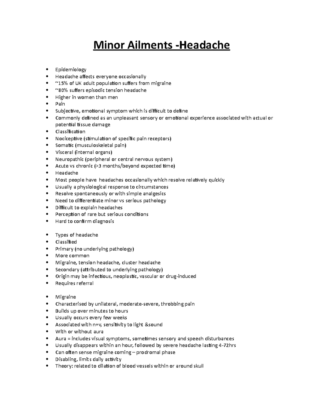 Headaches - Responding to symptoms -OSCES - Minor Ailments -Headache ...