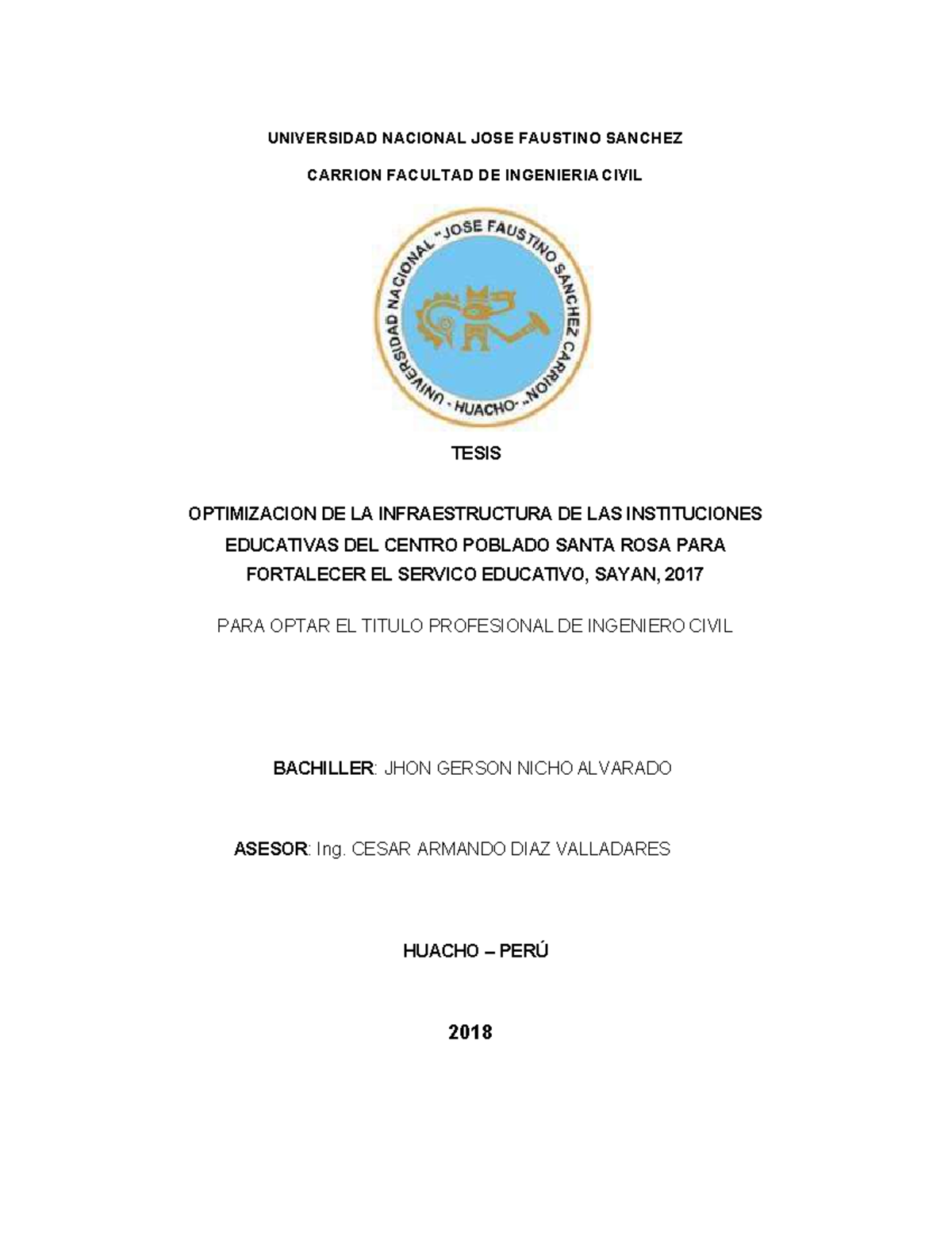 Nicho Alvarado JHON - UNIVERSIDAD NACIONAL JOSE FAUSTINO SANCHEZ ...