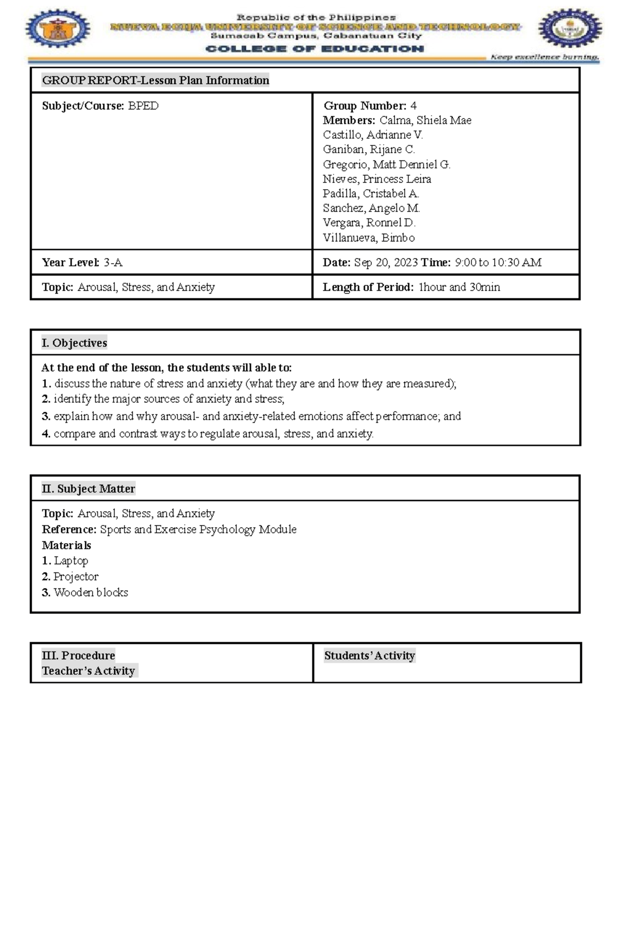 Group- Report- Lesson-PLAN - GROUP REPORT-Lesson Plan Information ...