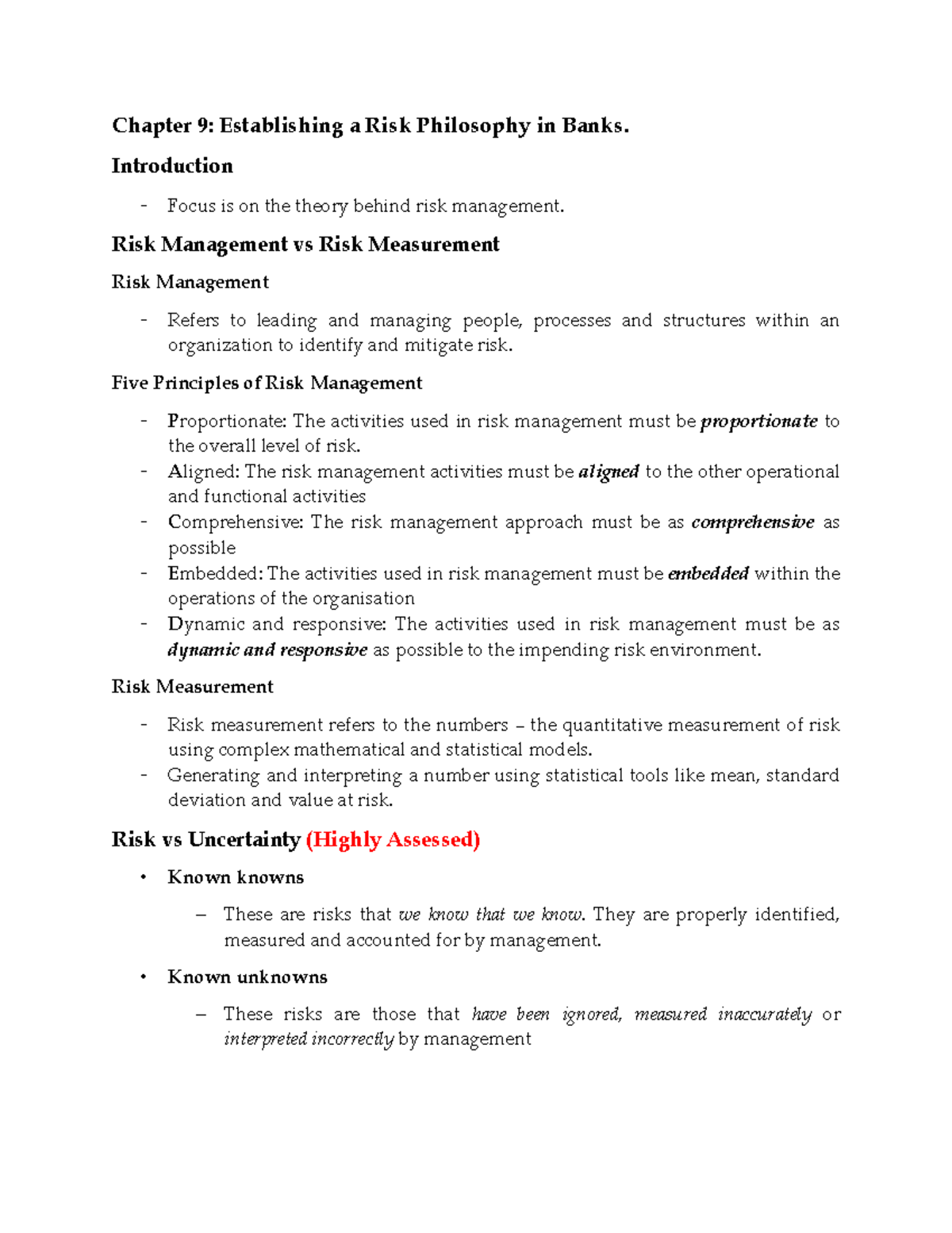 Chapter 9 - Chapter 9: Establishing a Risk Philosophy in Banks ...