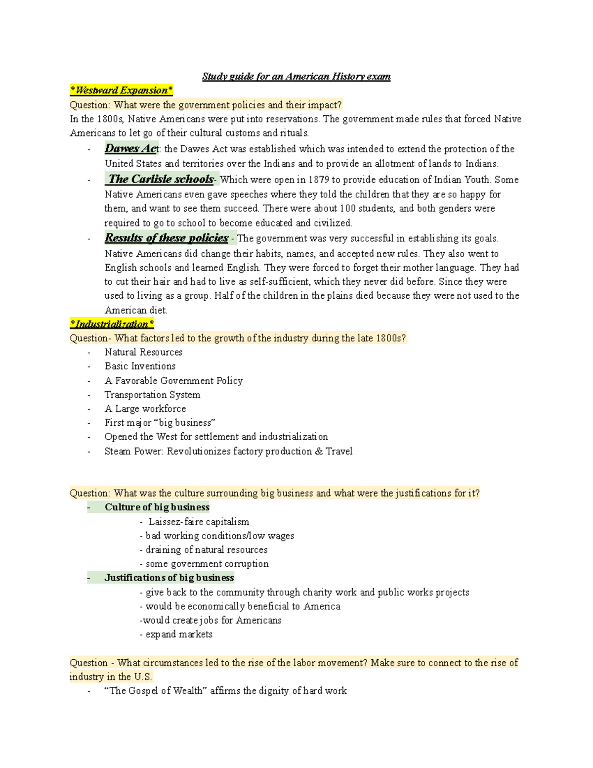 Study guide - The government made rules that forced Native Americans to ...