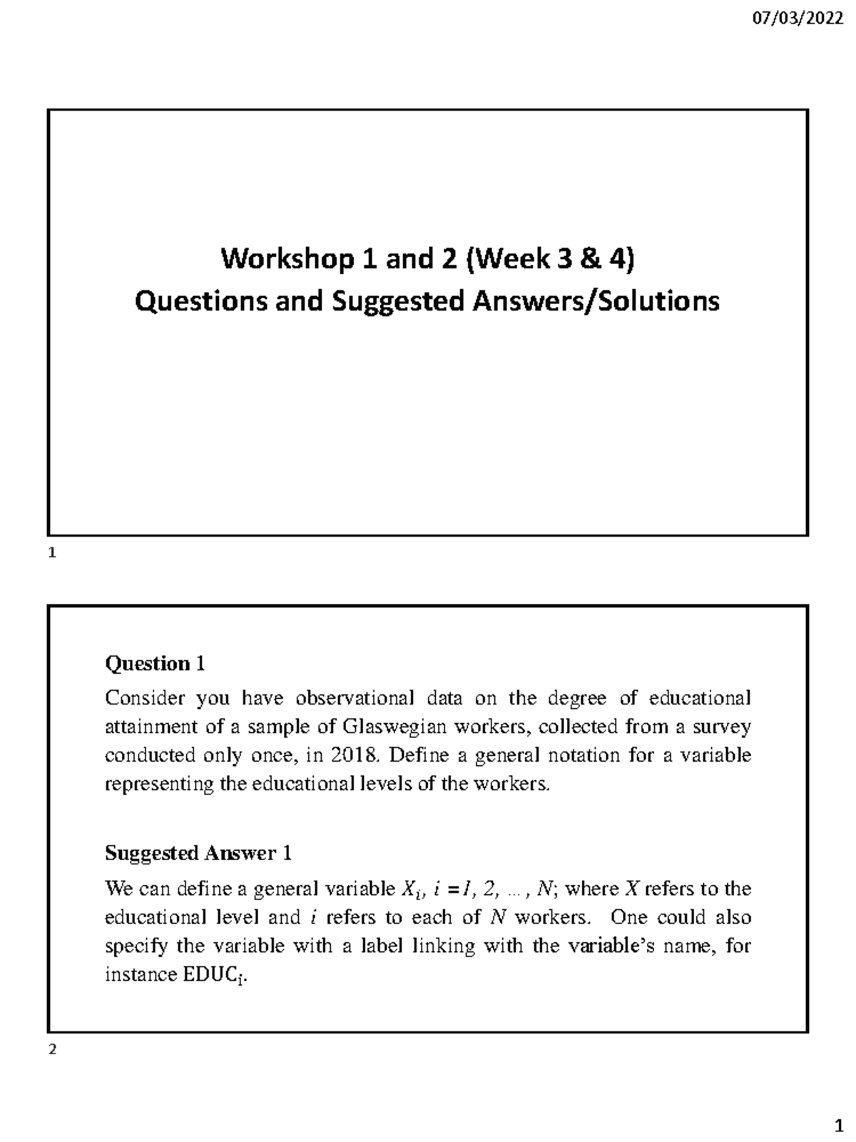 Workshop 1 questions solutions (week 3 4). - Workshop 1 and 2 (Week 3 ...