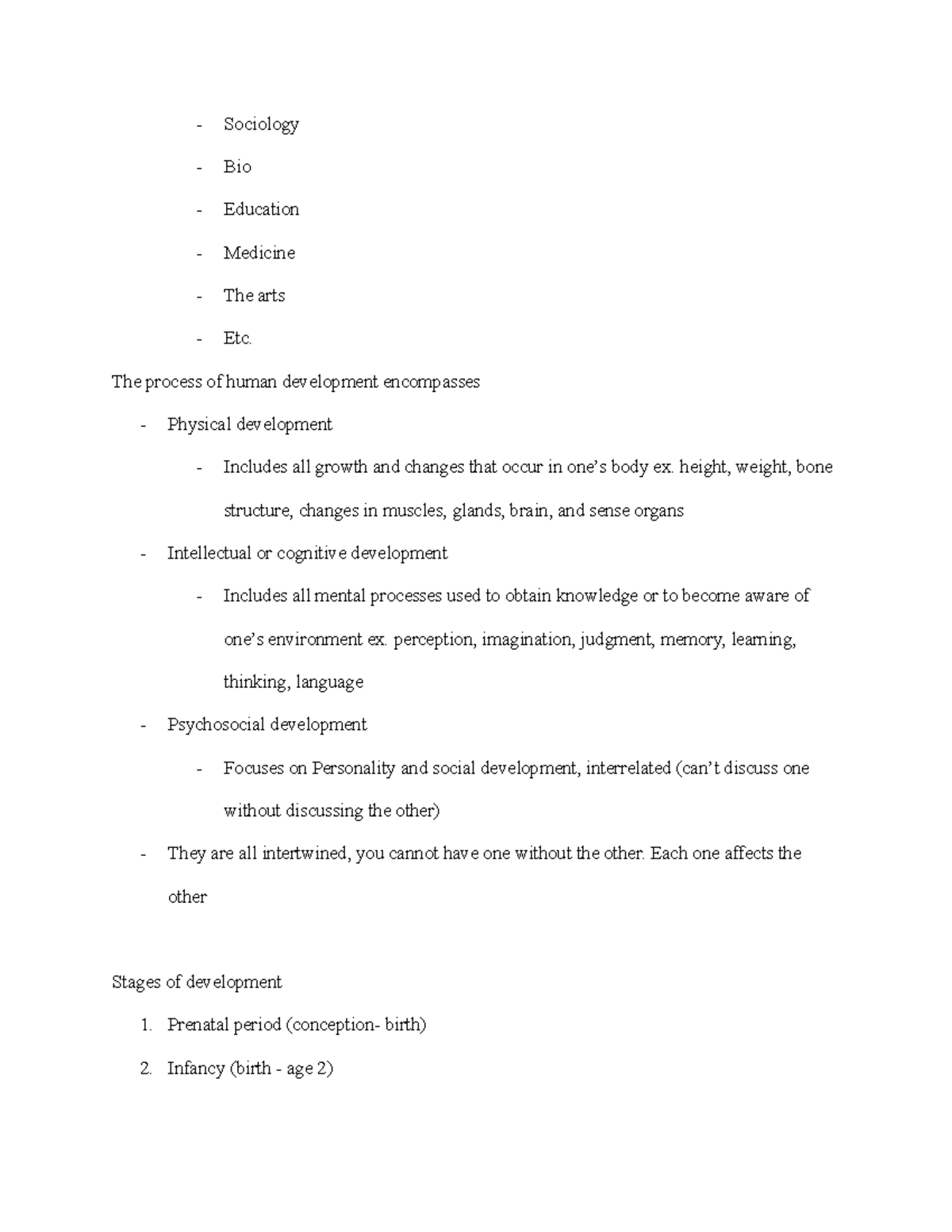Developmental Psyc Notes 3 Sociology Bio Education Medicine The Arts Etc The Process Of Human