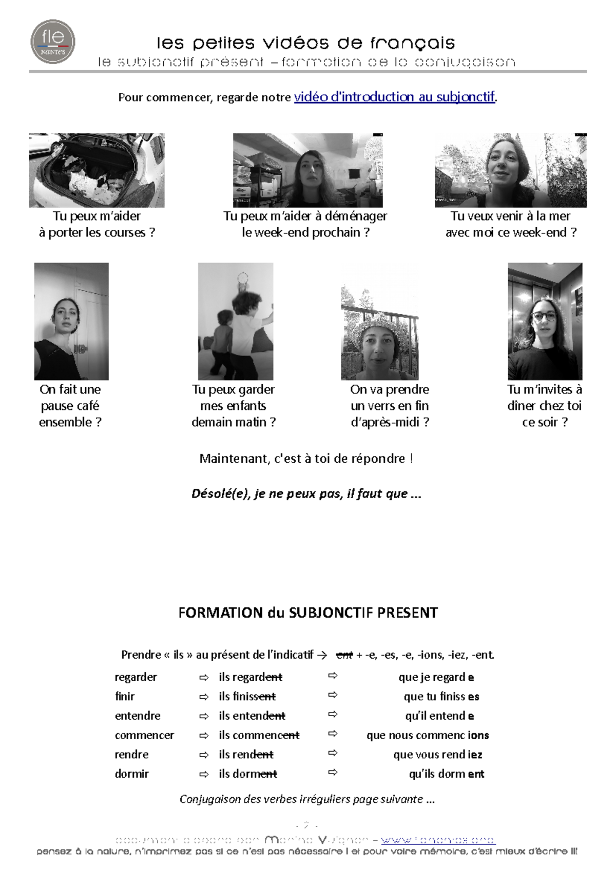 Fiche grammaticale formation subjonctif present conjugaison exercices corriges - le subjonctif ...