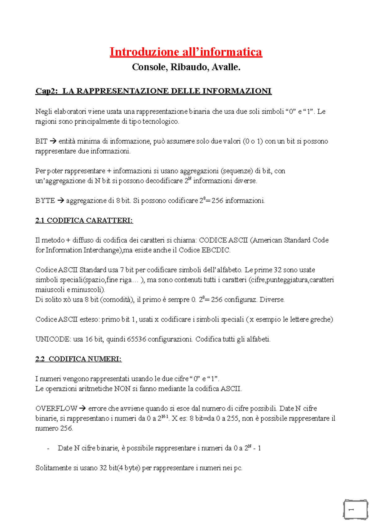 Riassunto Introduzione all'informatica - Introduzione all’informatica Console, Ribaudo, Avalle ...