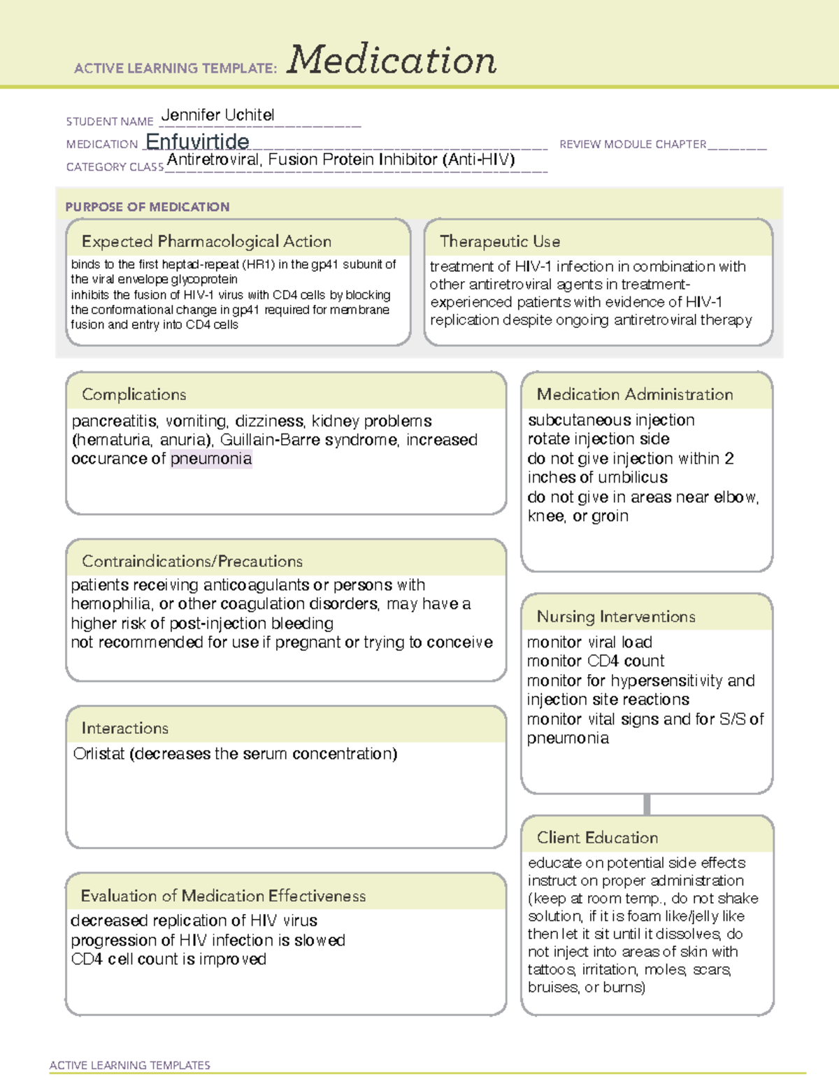 Enfuvirtide - med sheet - ACTIVE LEARNING TEMPLATES Medication STUDENT ...