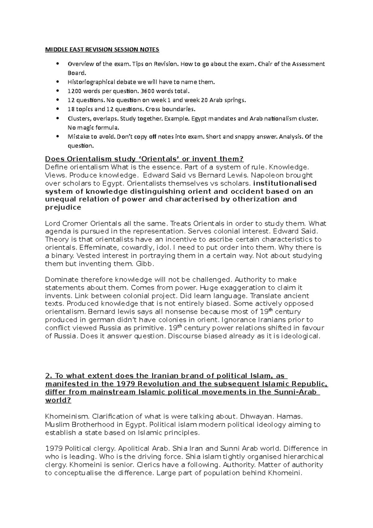 Middle EAST Revision Session Notes - MIDDLE EAST REVISION SESSION NOTES ...