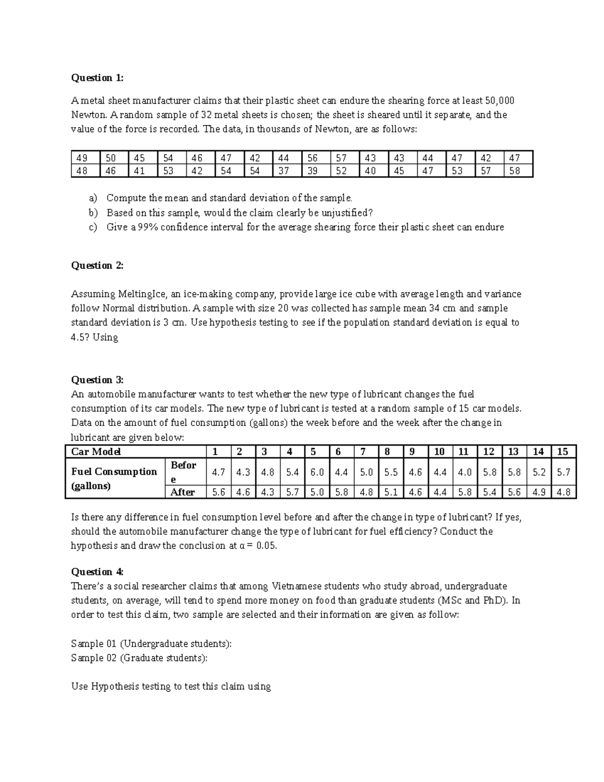 Final Review _ Engineering Statistics - Question 1: A metal sheet ...