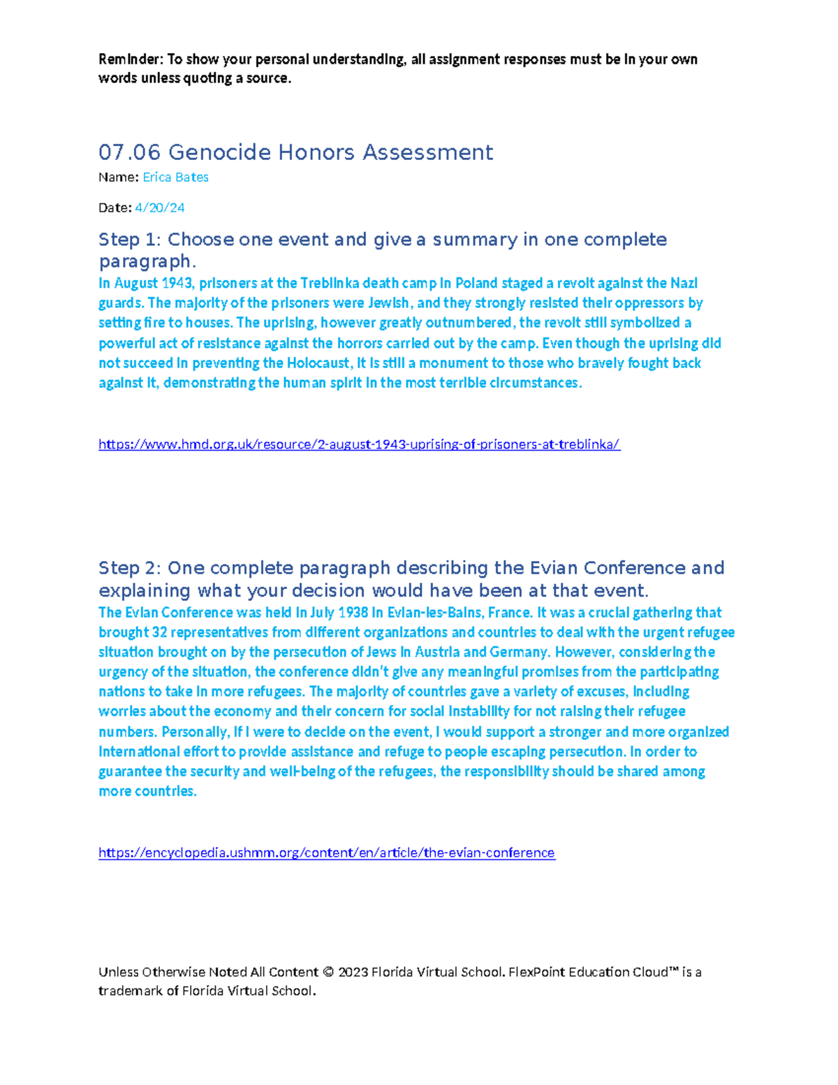 Genocide wh 6.07 - Reminder: To show your personal understanding, all ...