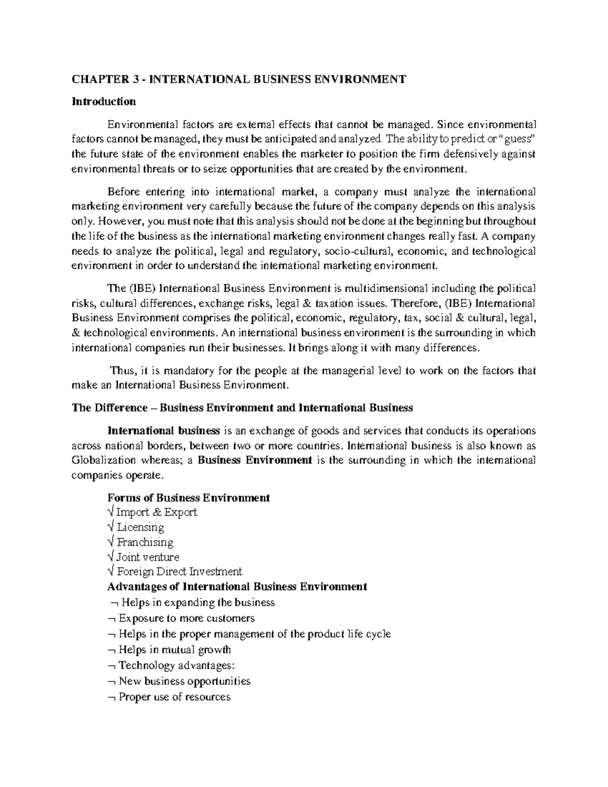 International Business Chapter 3 - CHAPTER 3 - INTERNATIONAL BUSINESS ...