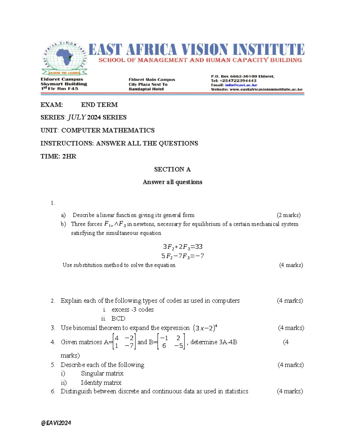 Comp maths cert - 𝑪𝒐𝒎𝒑𝒖𝒕𝒂𝒕𝒊𝒐𝒏𝒂𝒍 𝒎𝒂𝒕𝒉𝒆𝒎𝒂𝒕𝒊𝒄𝒔 - EXAM: END TERM SERIES ...