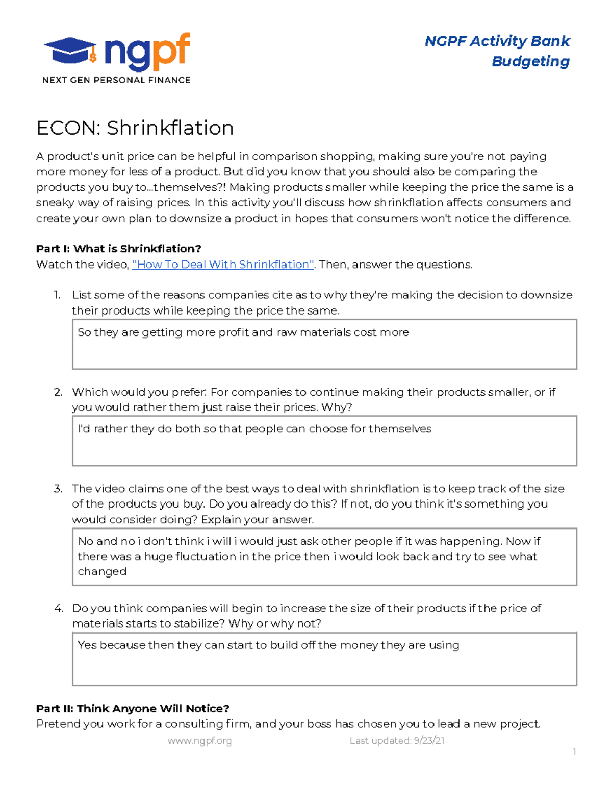 ECON Shrinkflation - assignment - NGPF Activity Bank Budgeting ECON ...