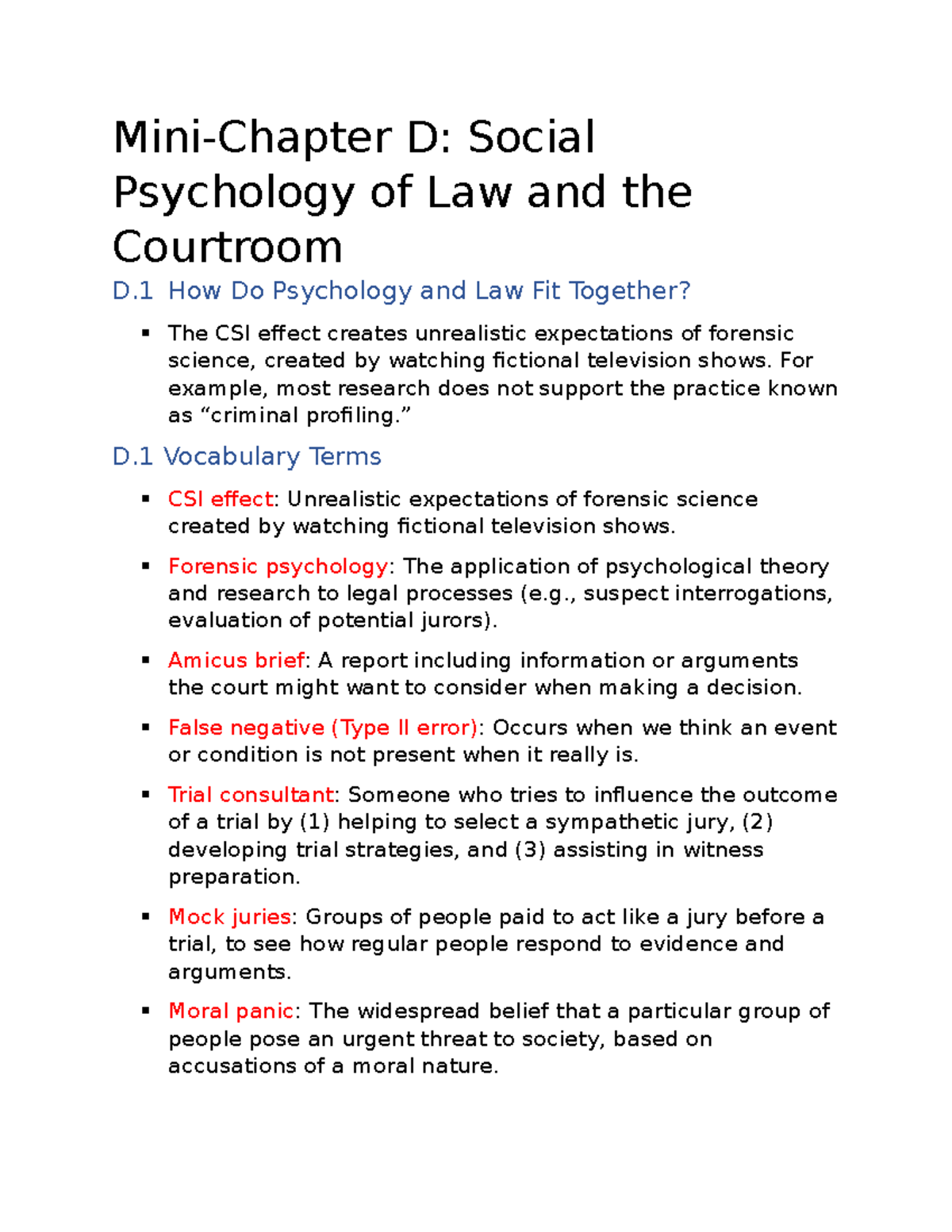 Social Psychology Mini-Chapter D Notes - Mini-Chapter D: Social ...