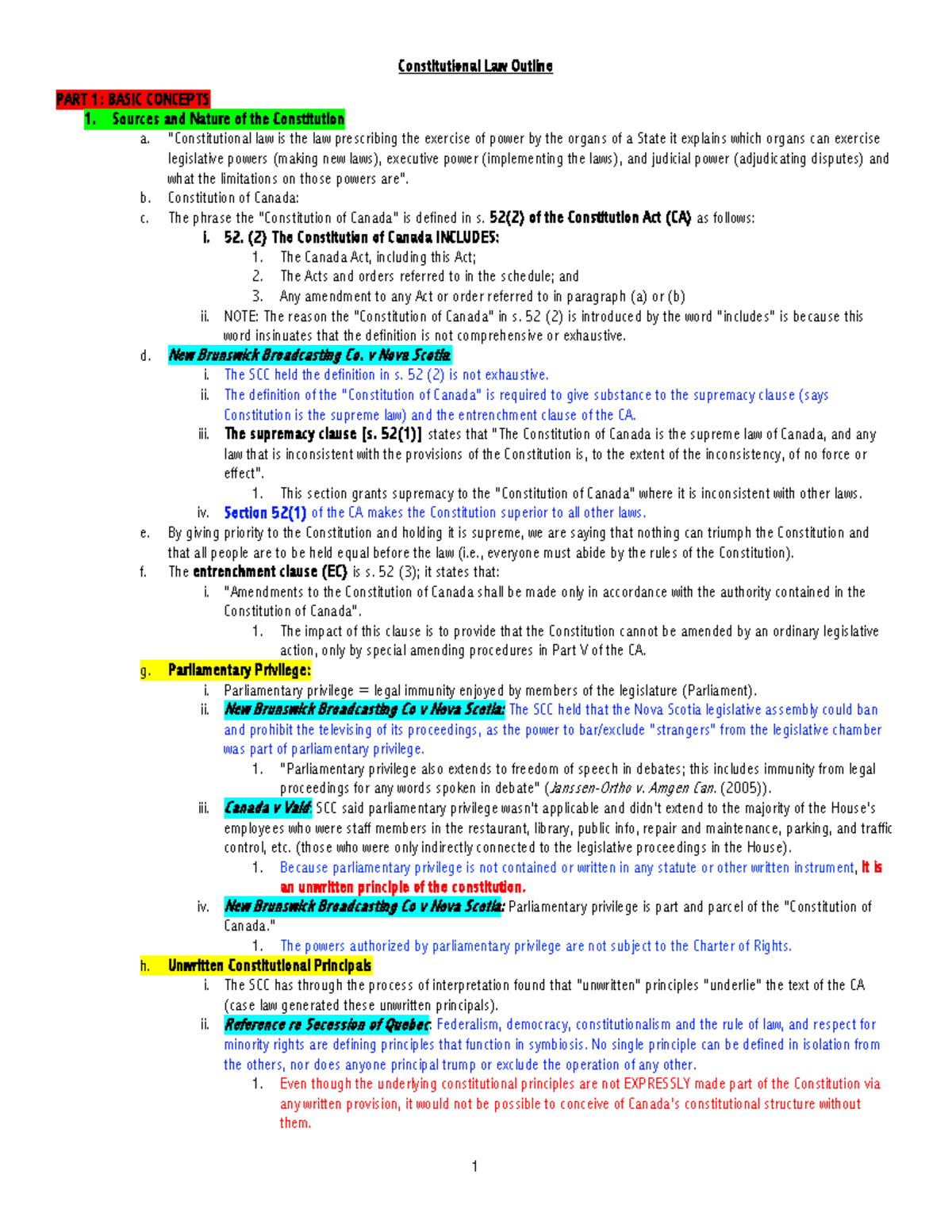 Con Law Outline - NCA Exam Materials - Constitutional Law Outline PART ...
