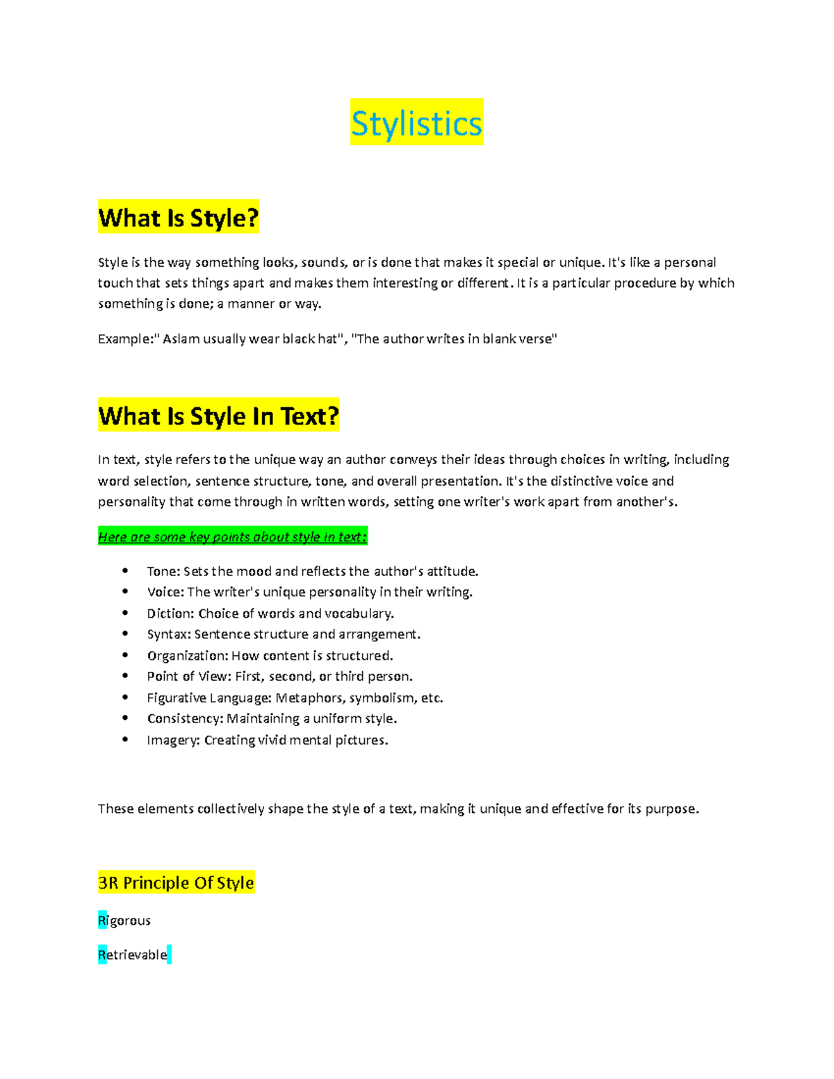 Literary Stylistics Outline Topic 1 - Stylistics What Is Style? Style ...