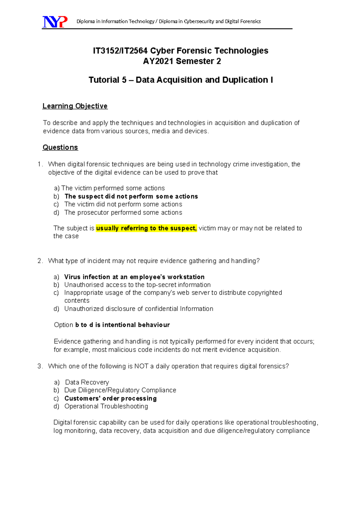 Cfort T05 - Tutorial - IT3152/IT2564 Cyber Forensic Technologies AY2021 ...