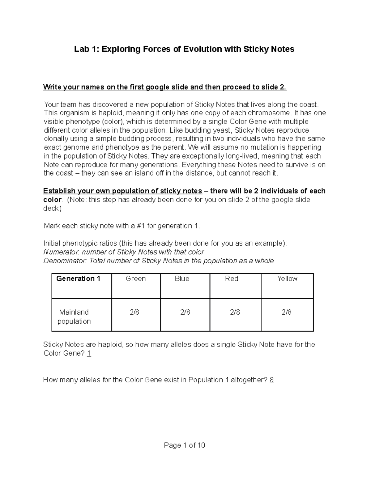 Evolutionary Forces Lab - Lab 1: Exploring Forces of Evolution with ...