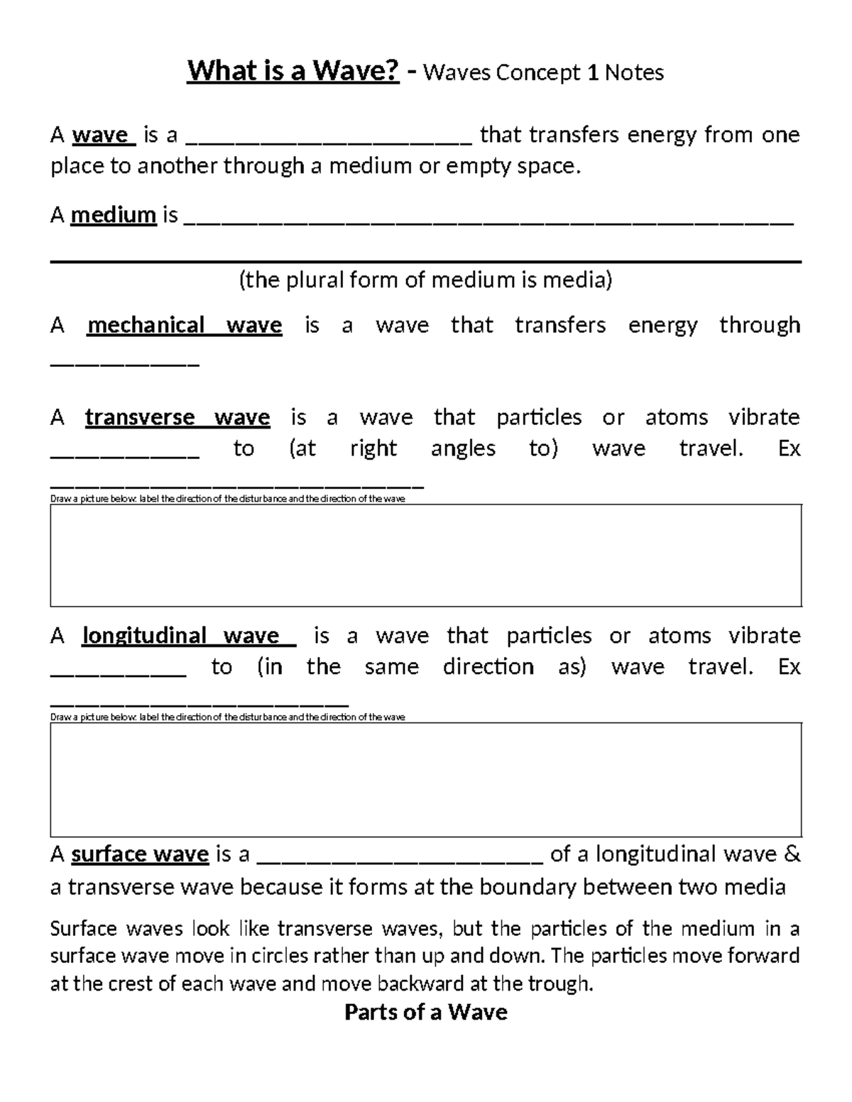 Student - Waves Concept 1 Notes - What is a Wave - What is a Wave ...