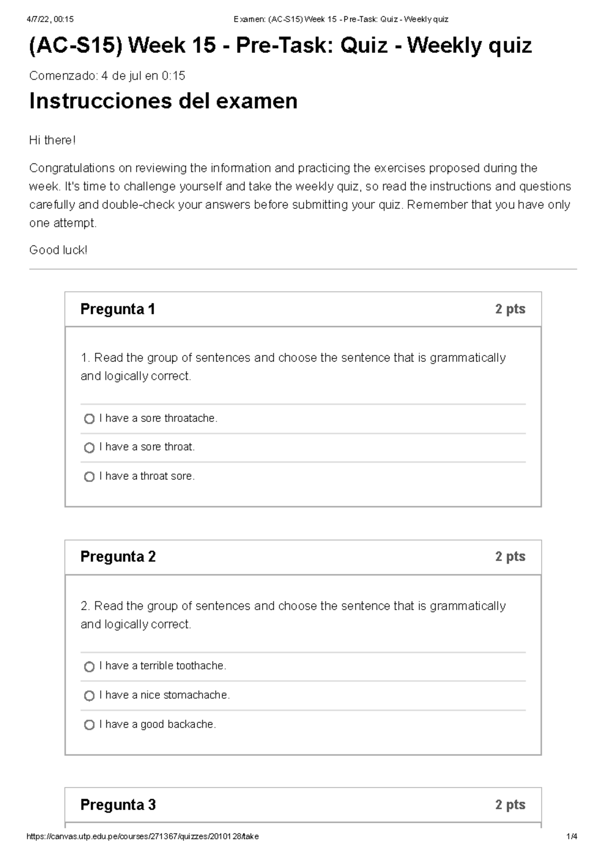 Examen AC S15 Week 15 Pre Task Quiz Weekly Quiz AC S15 Week examen-ac-s15-week-15-pre-task-quiz-weekly-quiz-ac-s15-week