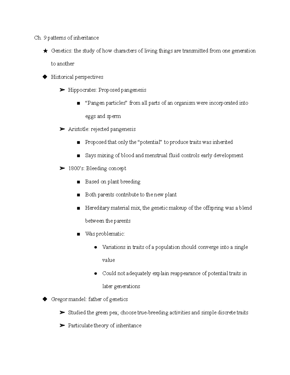 Ch. 9 Notes - Google Docs - Ch. 9 patterns of inheritance ★ Genetics ...