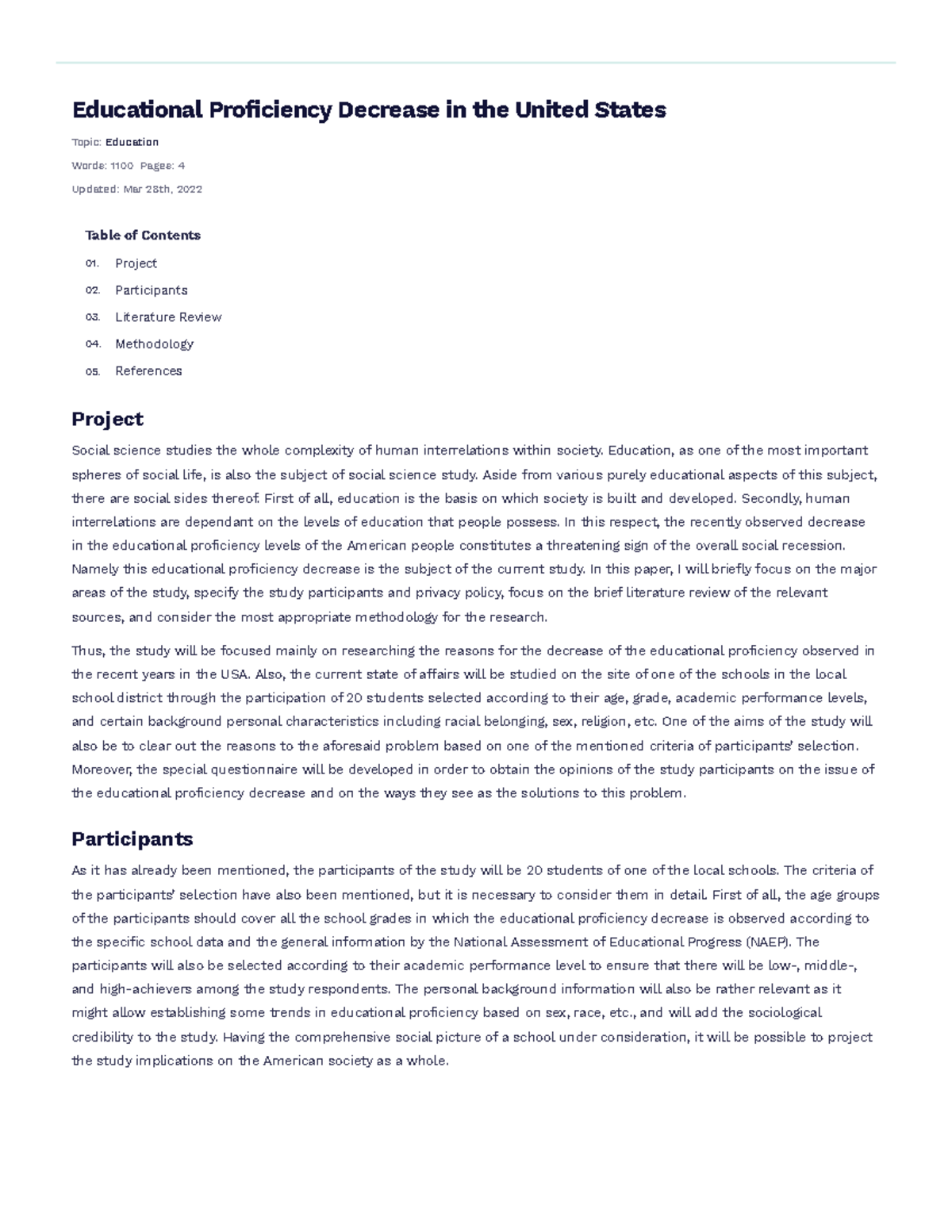 Educational Proficiency Decrease in the United States Free Essay ...