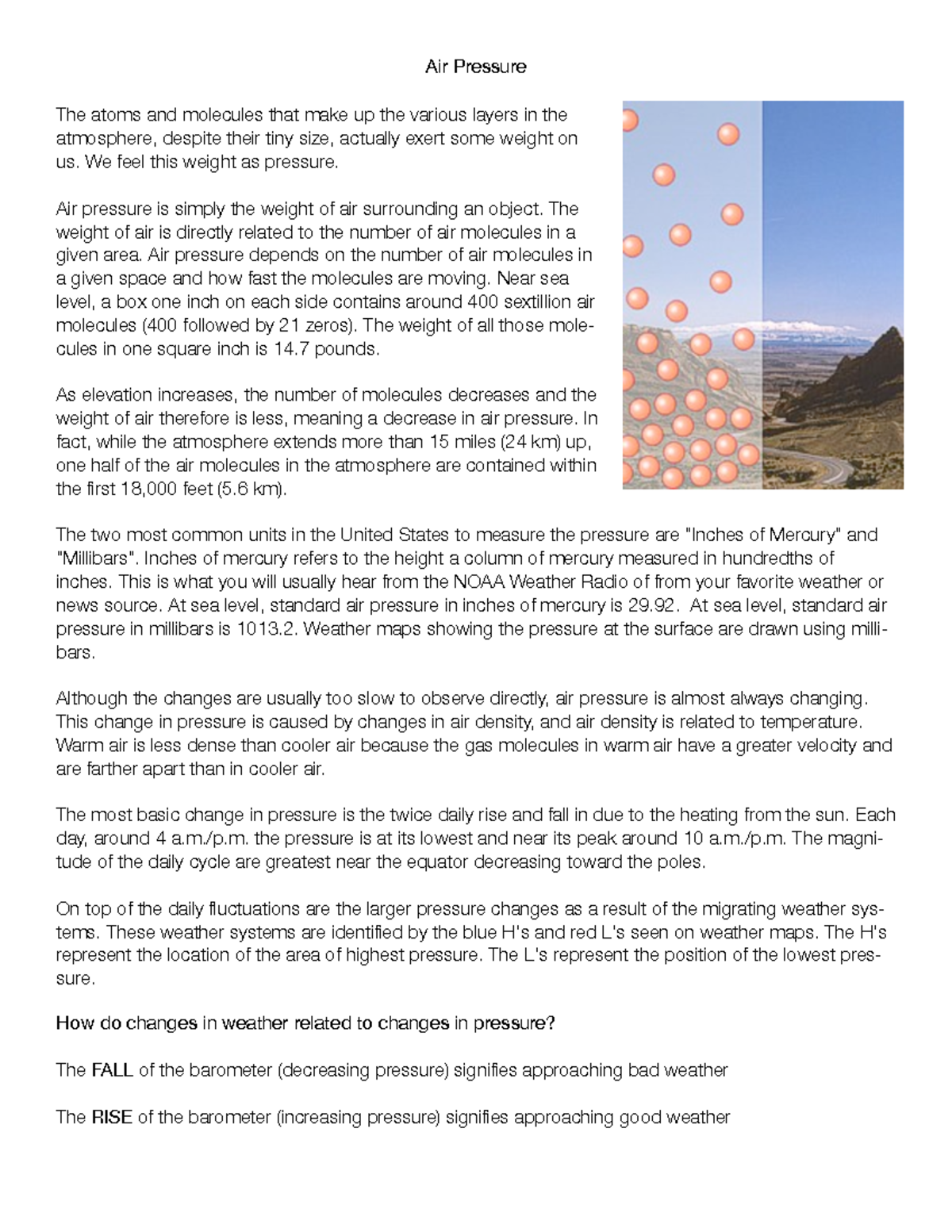 Air Pressure Notes - Air Pressure The atoms and molecules that make up ...