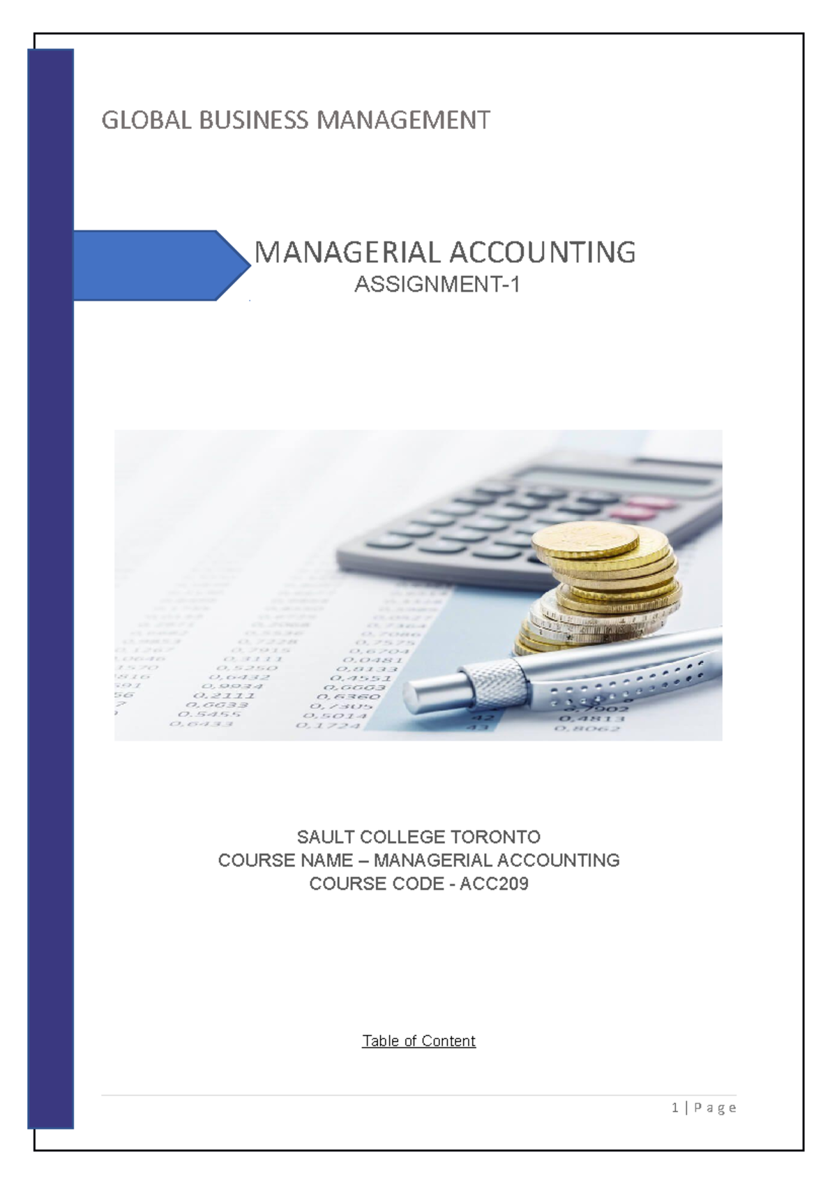 Accounting assignment 1 - GLOBAL BUSINESS MANAGEMENT MANAGERIAL ...