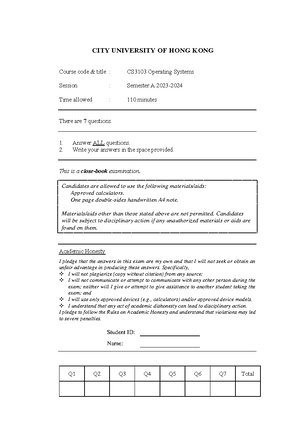Operating Systems - CS3103 - CityU - Studocu