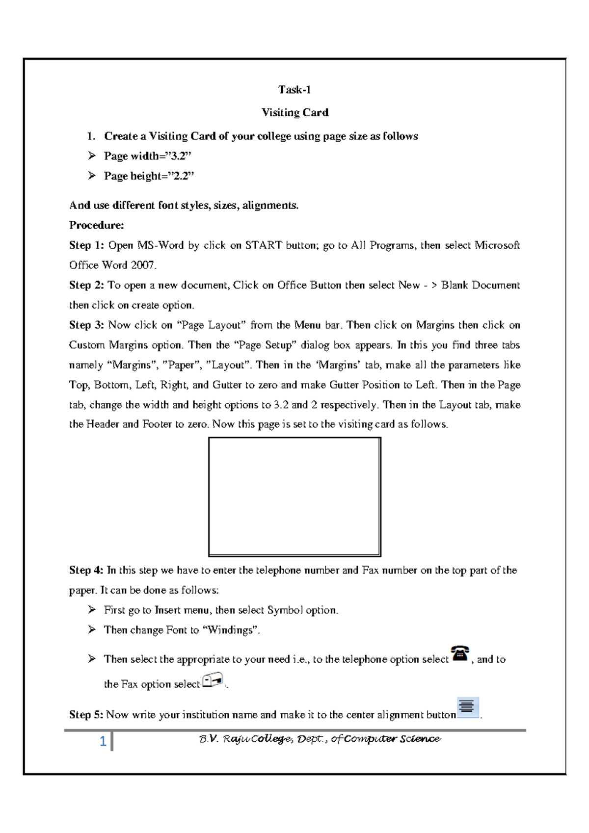 MS Office Lab Manual - COMPUTER LAB - Task- Visiting Card 1. Create a ...