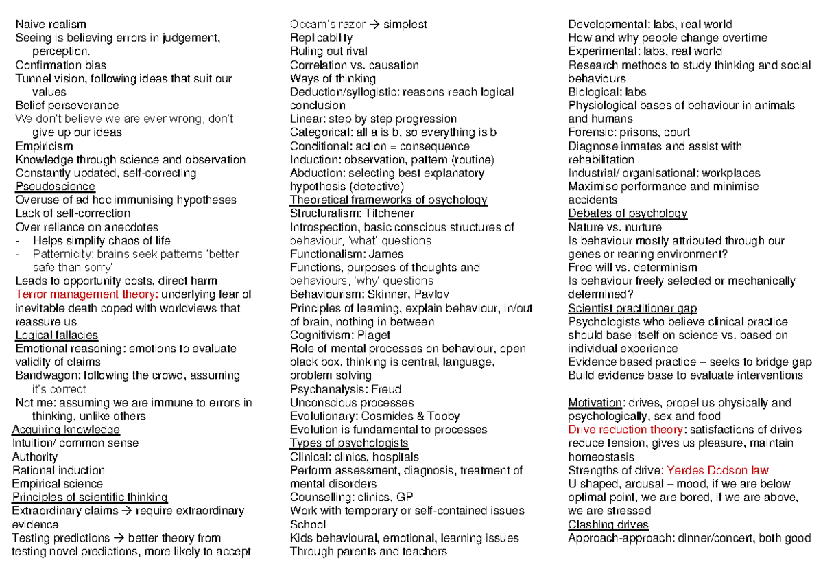 psyu1101 lecture notes consolidated, week1-12 - Naive realism Seeing is ...